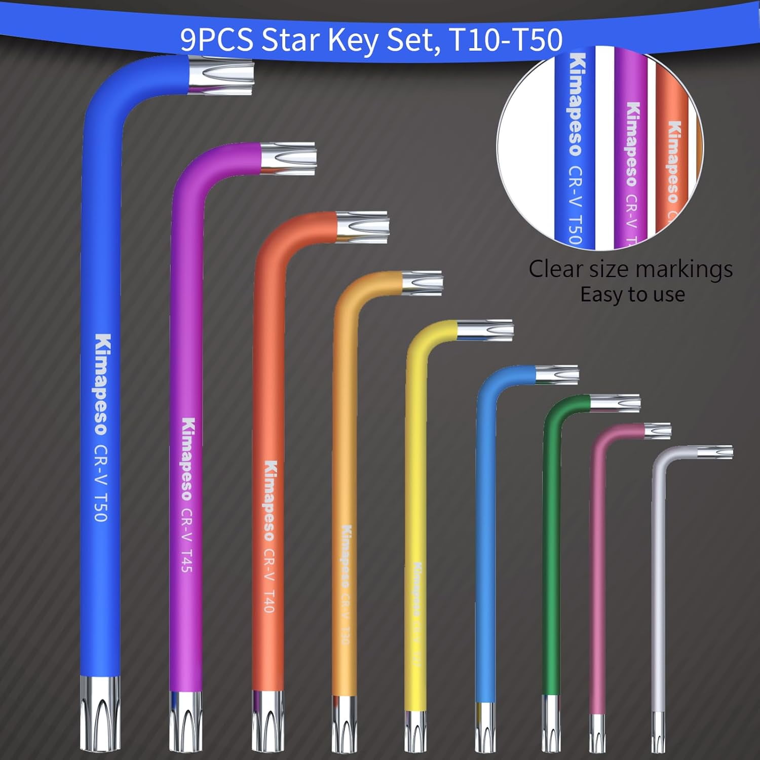 GHRTGR-9 PCS Torx Allen Wrench Set Star Allen Key Tools Colored Star ...