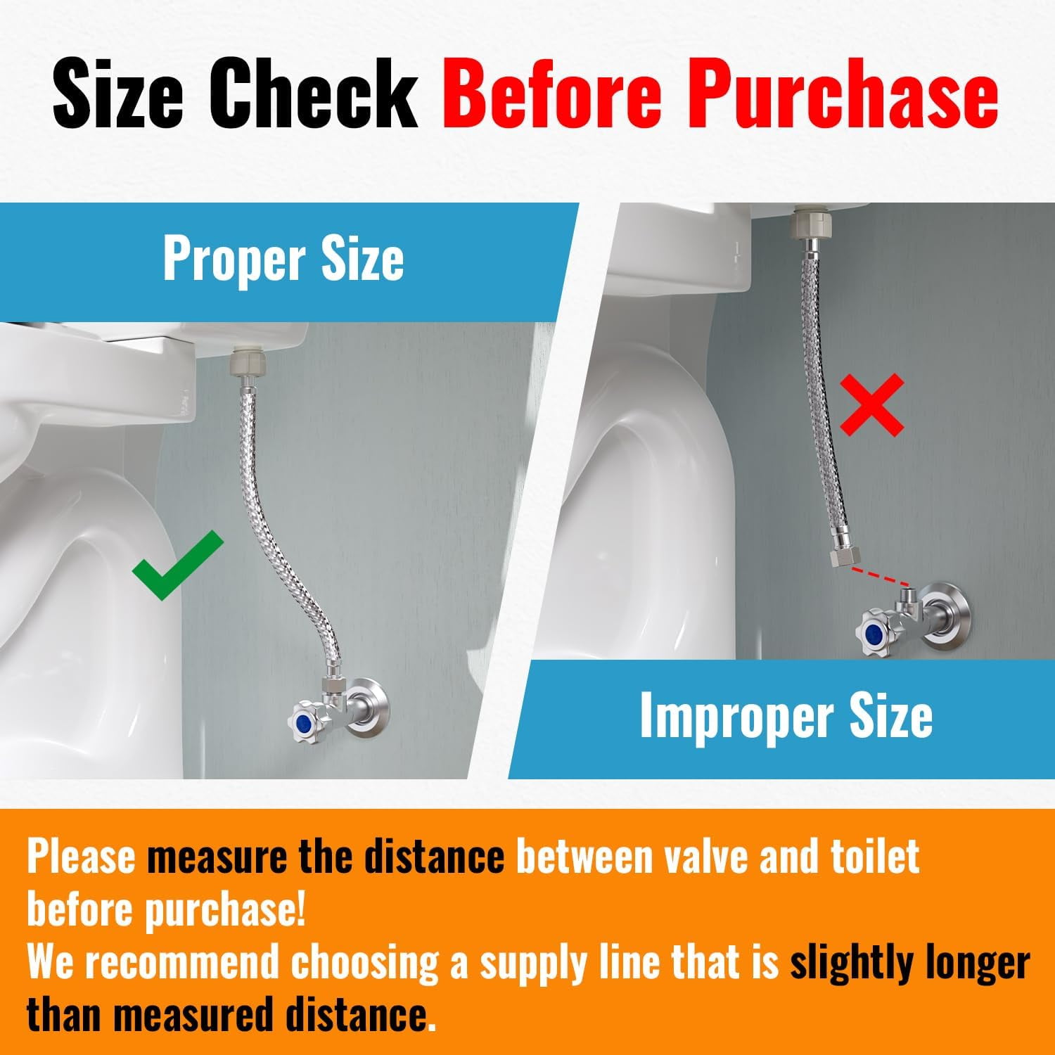 GHRTGR-9'' Toilet Water Supply Line, 7/8" Ballcock x 3/8" Compression ...