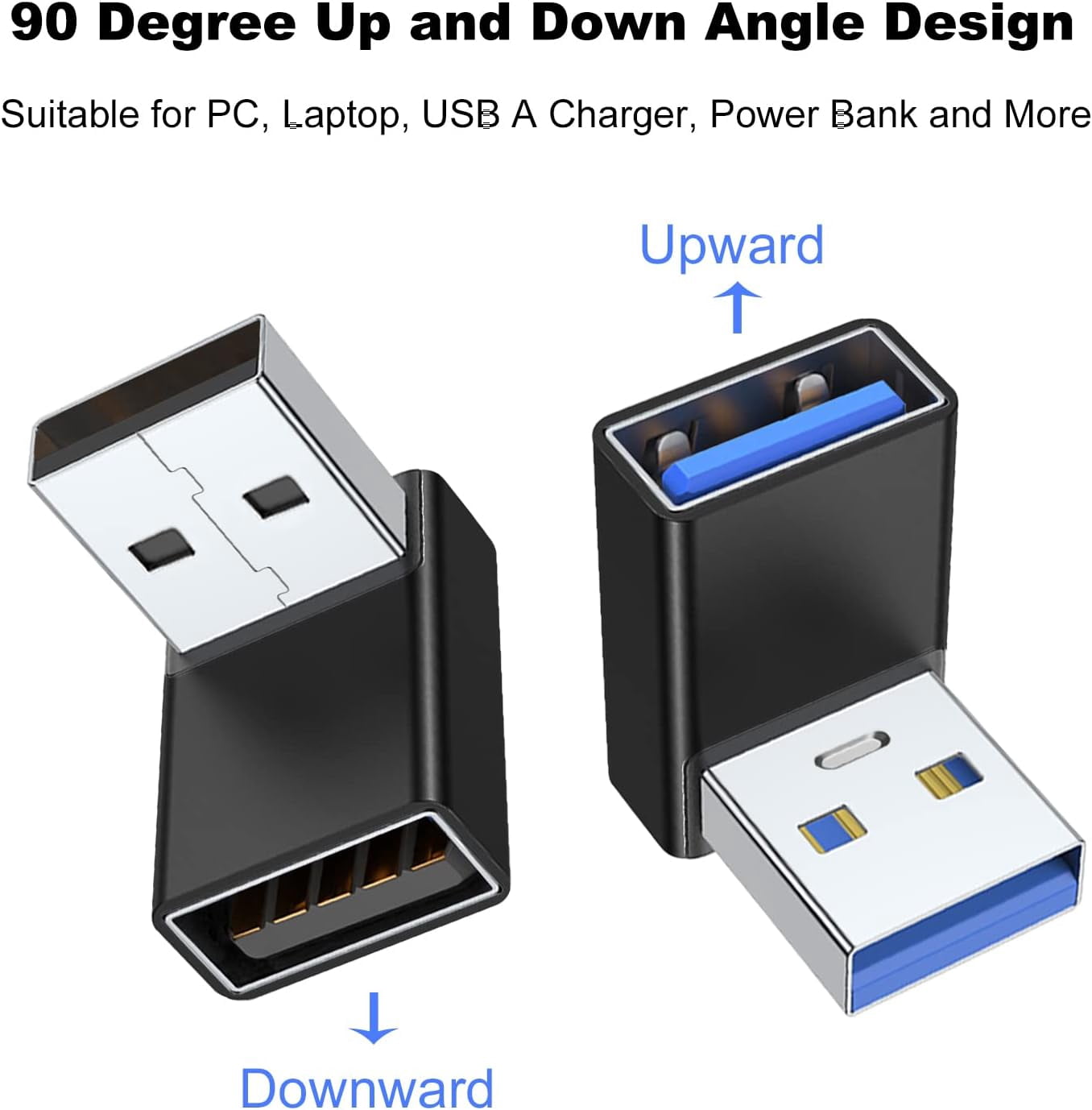 GHRTGR-90 Degree USB 3.0 Adapter 2 Pack, Up and Down Angle USB A Male ...