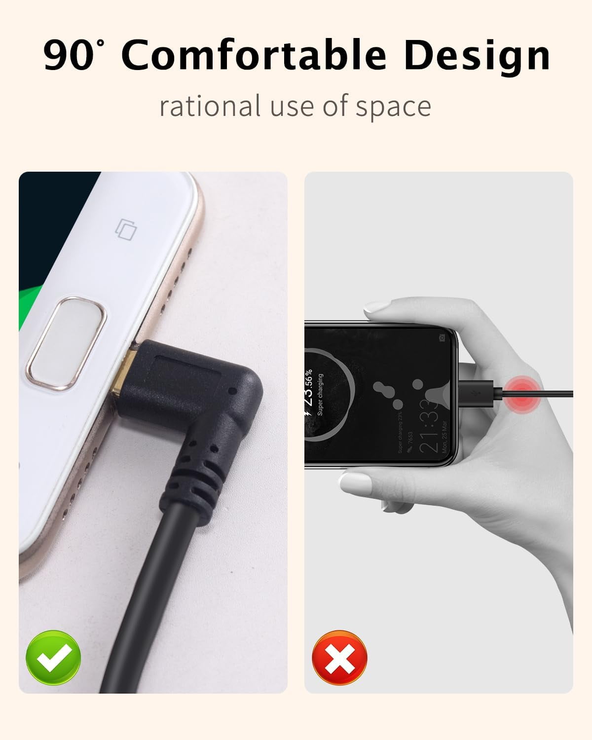 GHRTGR-90 Degree USB Type C Cable, 90 Degree Type C Fast Charging Cable ...