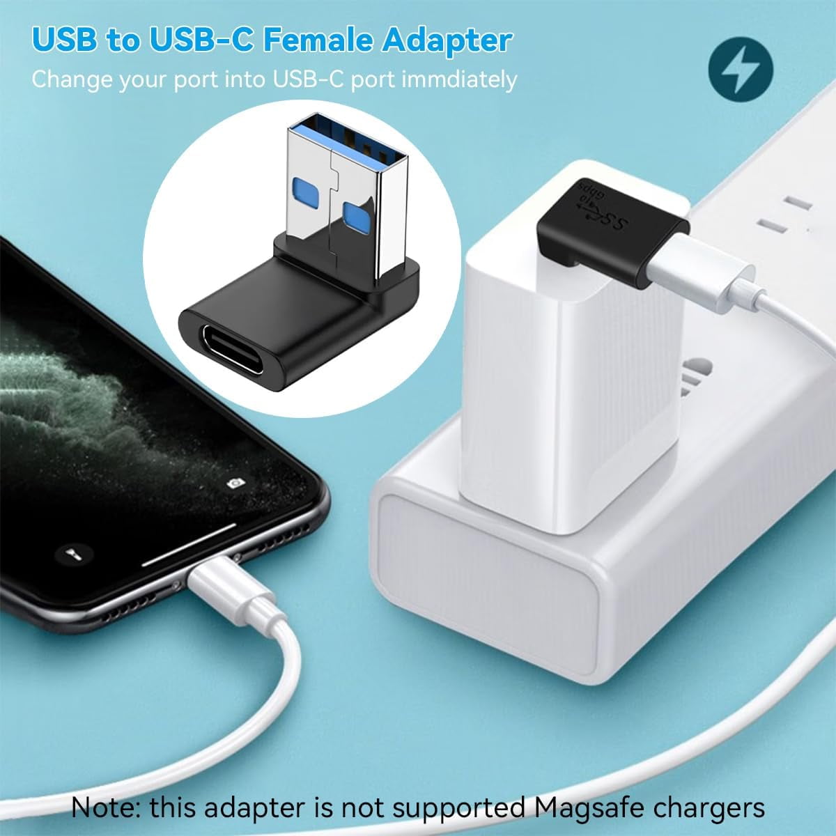 GHRTGR-90 Degree USB to USB C Adapter (2-Pack) Right Angle Type-C ...
