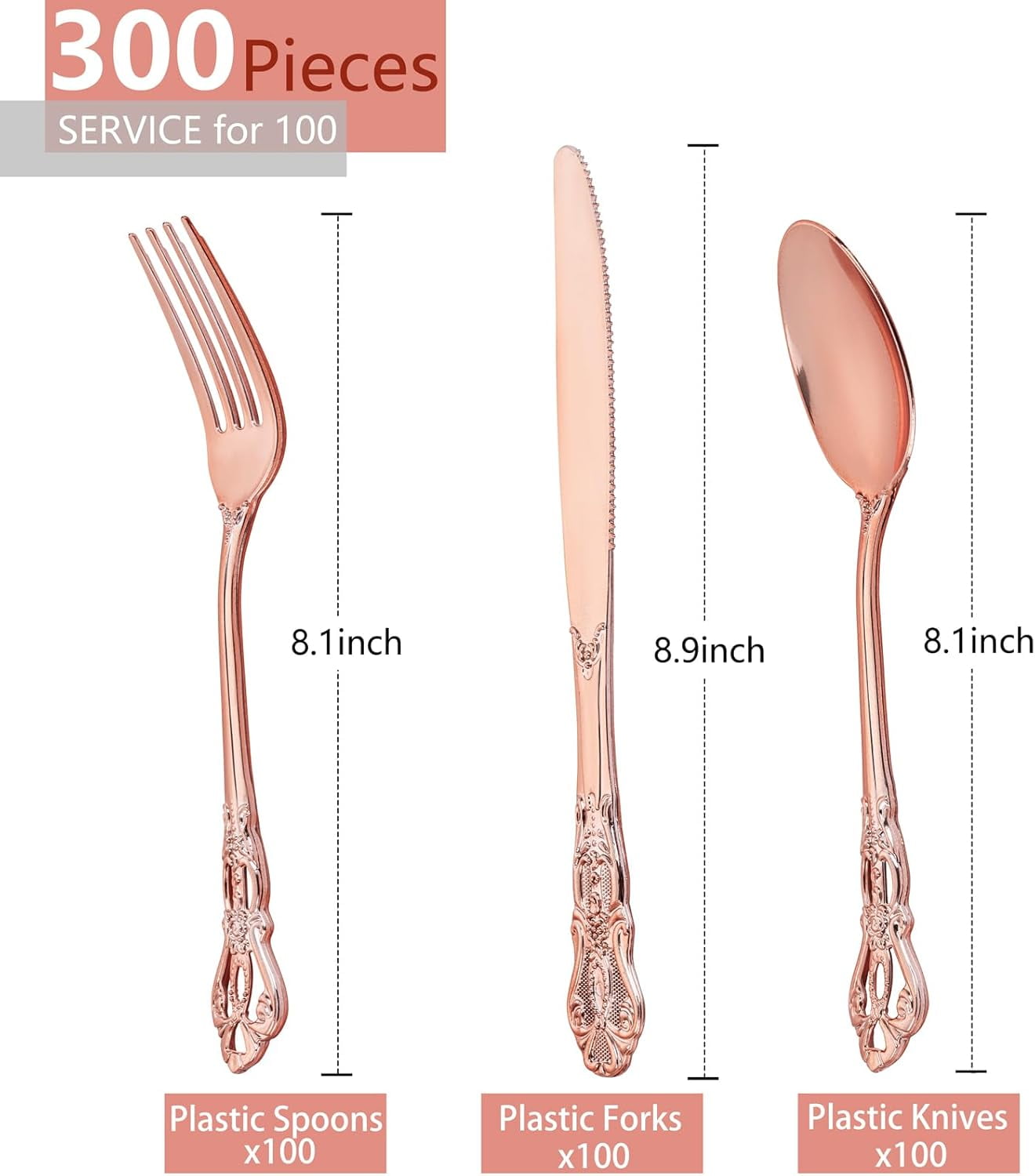 GHRTGR-90 Pieces Rose Gold Plastic Silverware - Heavy Duty Disposable Utensils - Fancy Gold ...