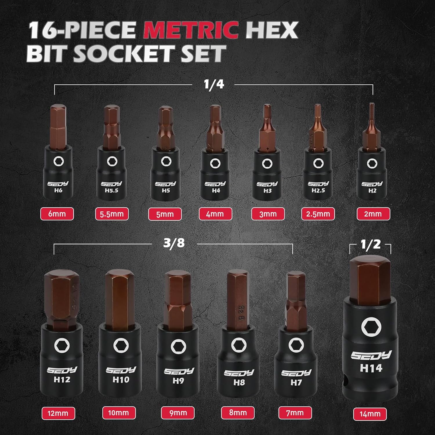 GHRTGR-Allen-Wrench Hex Bit Socket Set: 16-Piece Hex Socket Set with Magnetic Socket Rail ...