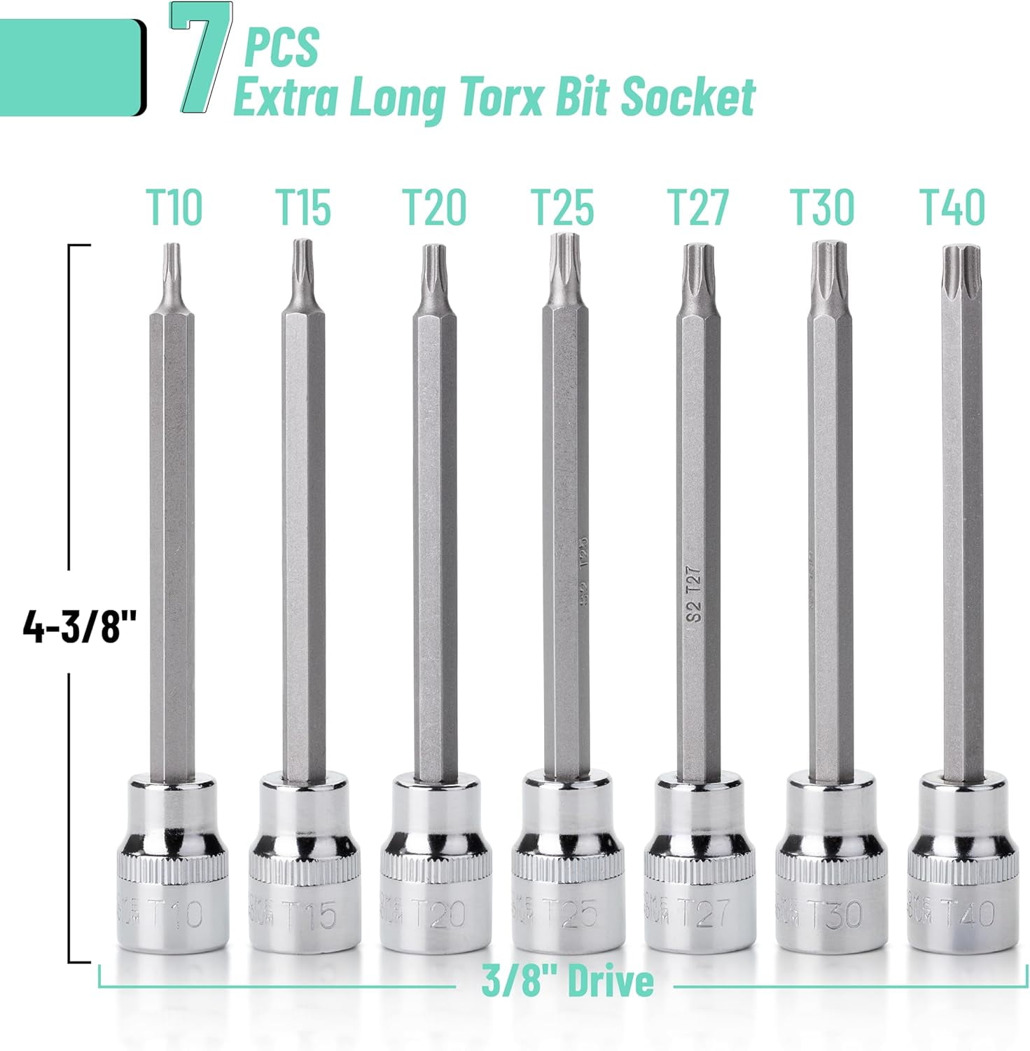 GHRTGR-Bates- Extra Long Torx Bit Socket Set, 7 Pieces, 3/8" Drive T10 ...
