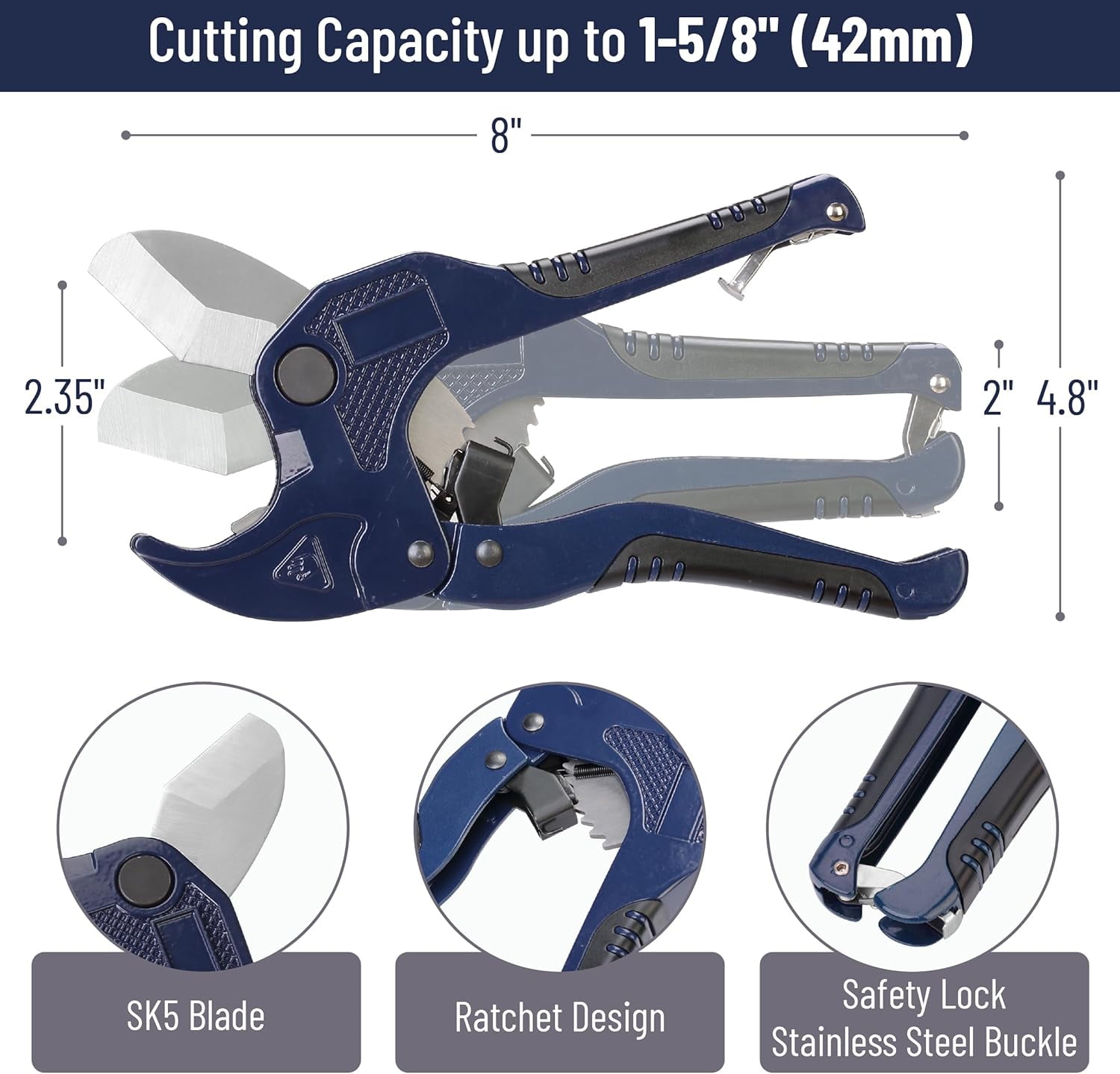 GHRTGR-Bates- PVC Pipe Cutter, Cuts up to 1-1/4", Navy Blue Ratcheting ...