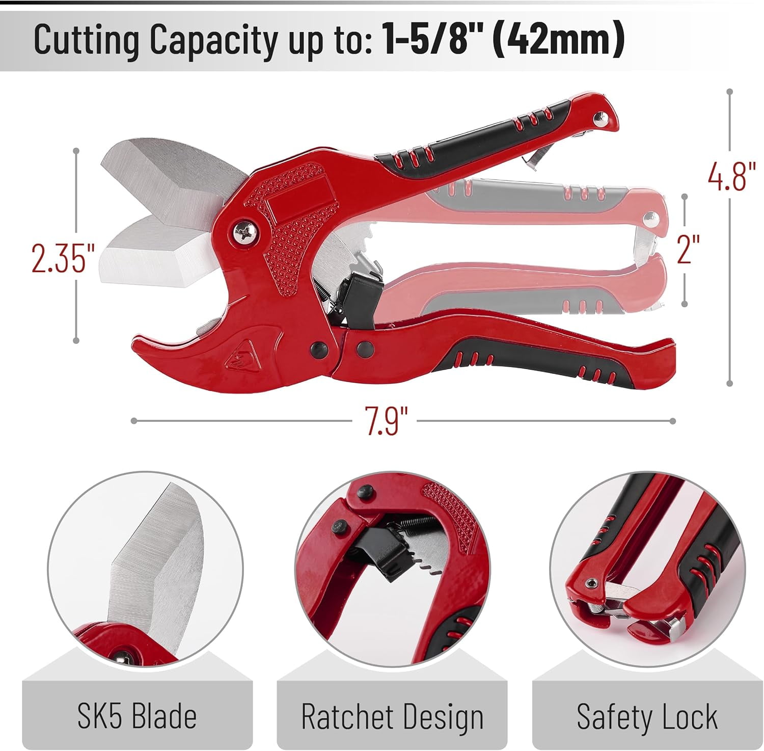 GHRTGR-Bates- PVC Pipe Cutter, Cuts up to 1-1/4", Red Ratcheting PVC ...