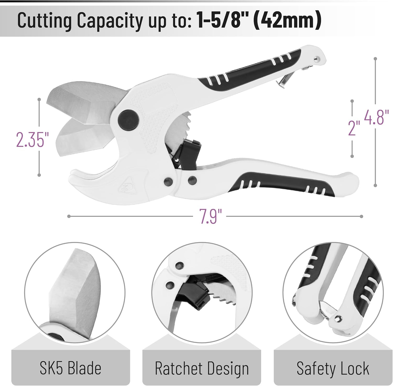 GHRTGR-Bates- PVC Pipe Cutter, Cuts up to 1-5/8", Ivory Ratcheting PVC ...