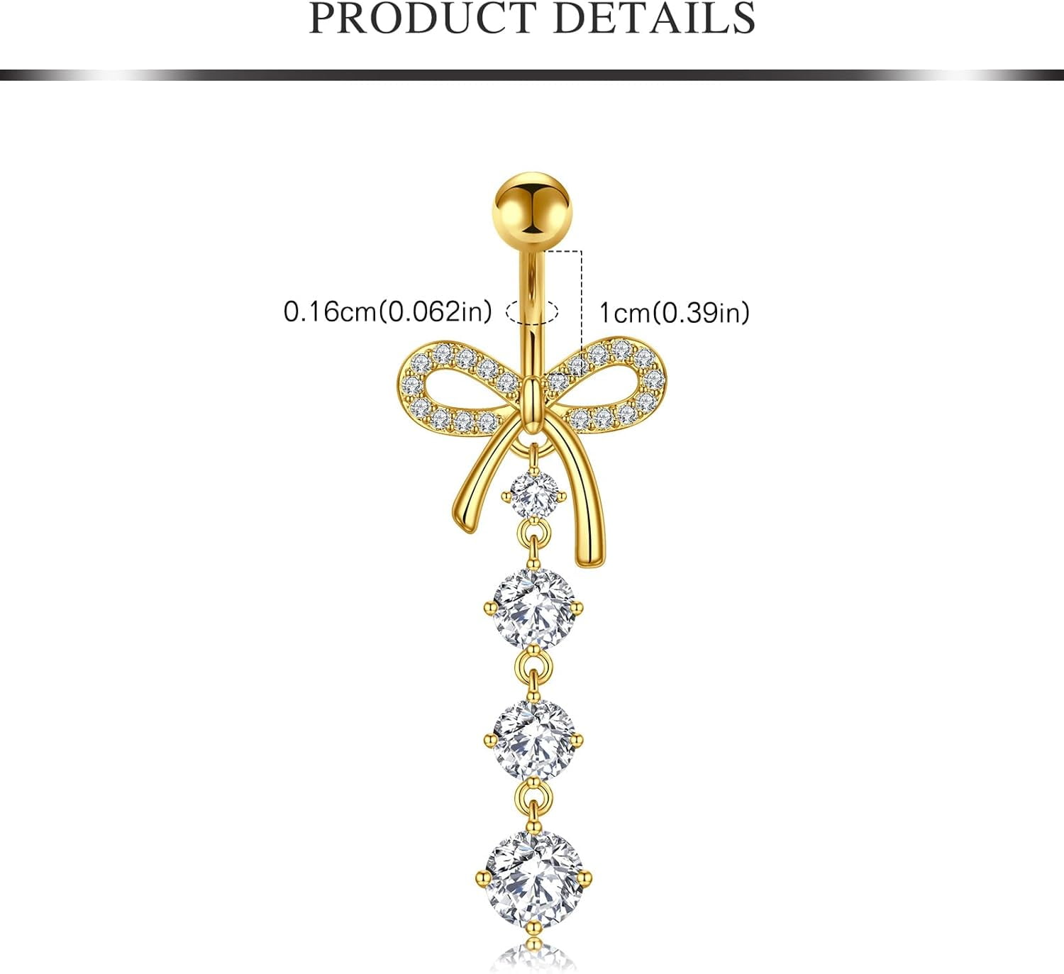 GHRTGR-Belly Button Ring - 14G Stainless Steel Belly Rings - Dangle ...