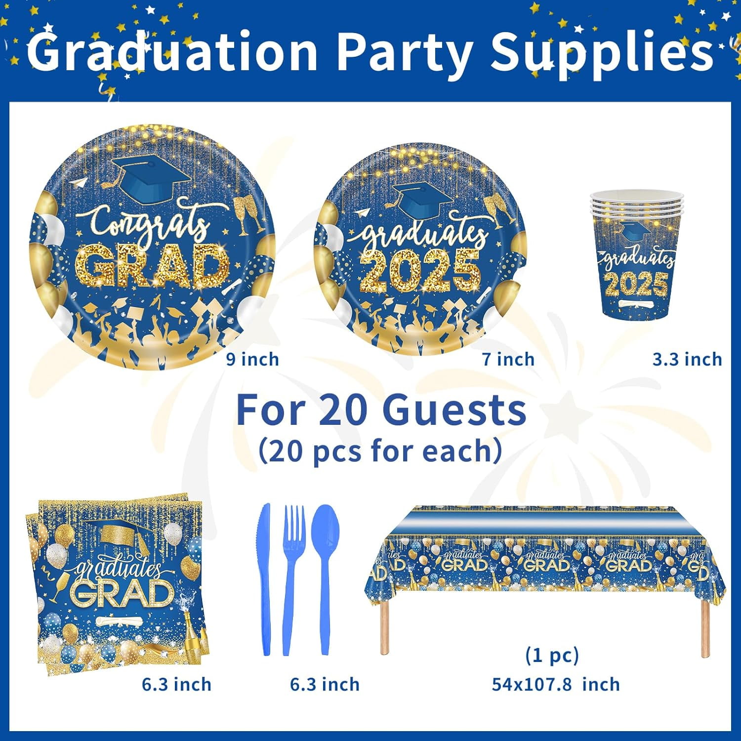 GHRTGR-Blue Graduation Party Supplies Class of 2025 - Graduation Decorations of Plate Cup Napkin ...