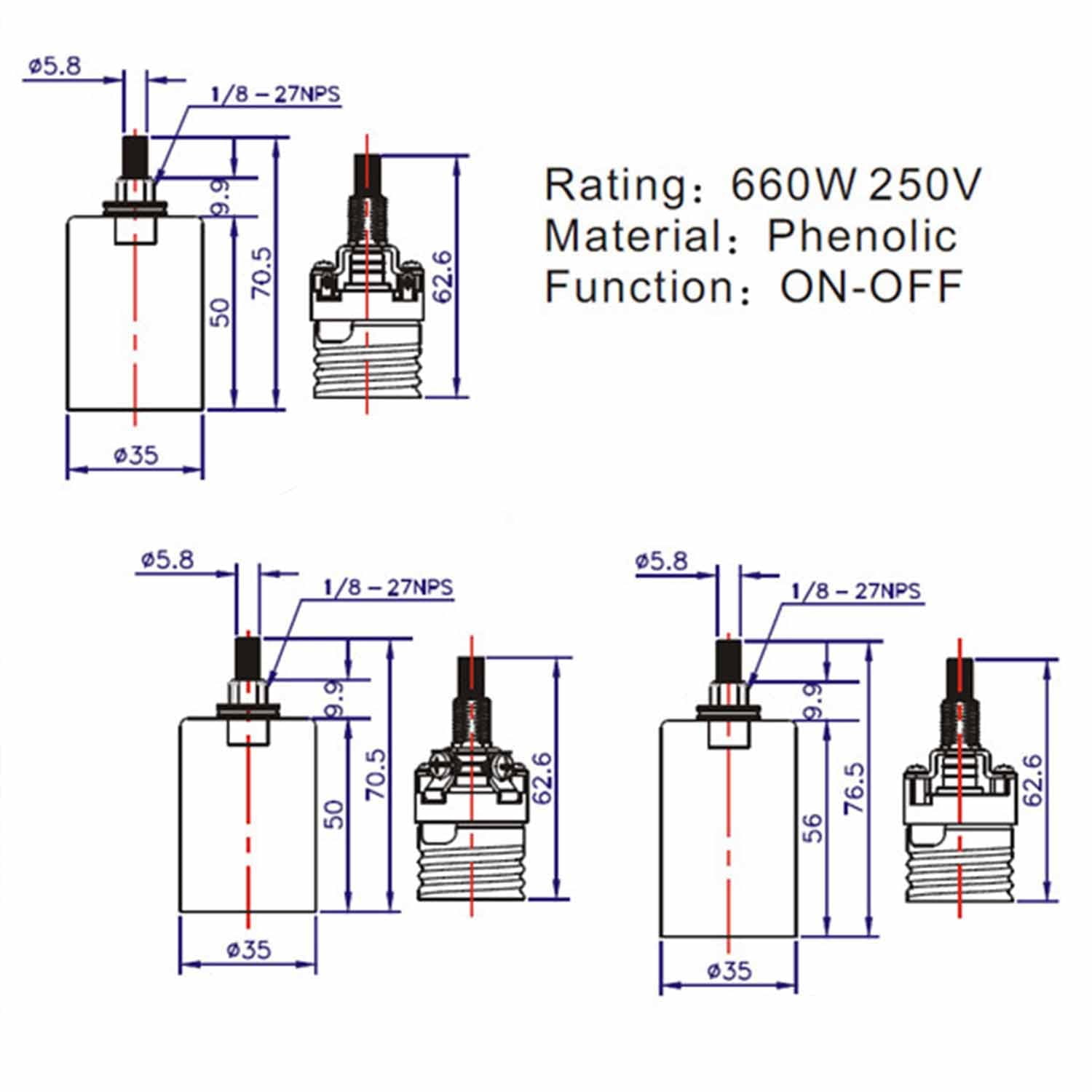 GHRTGR-Button Switch Lamp Socket E26 Screw in with Lamp Head Made of ...