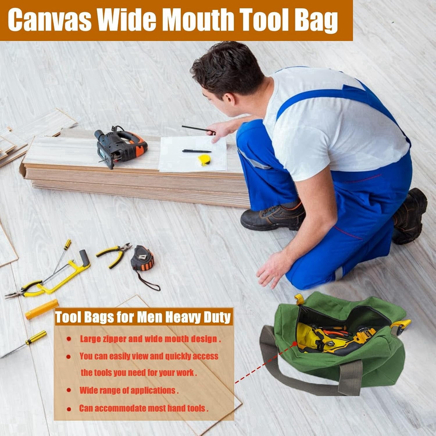 GHRTGR-Canvas Wide Mouth Tool Bag, Large Capacity Tool Bags for Men ...