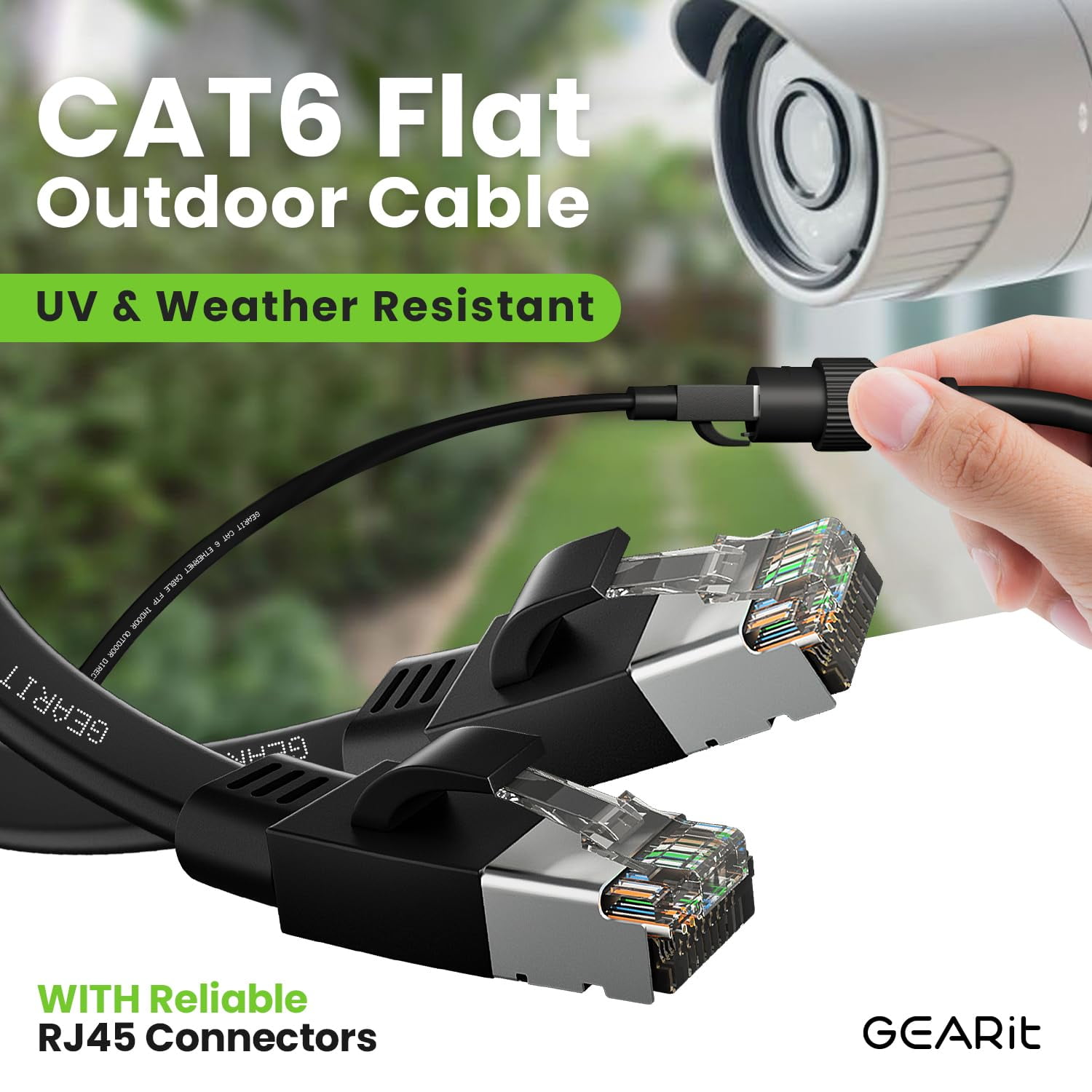 GHRTGR-Cat 6 Outdoor Flat Ethernet Cable (40ft, Black) Direct Burial Rated LLDPE Jacket - Indoor ...