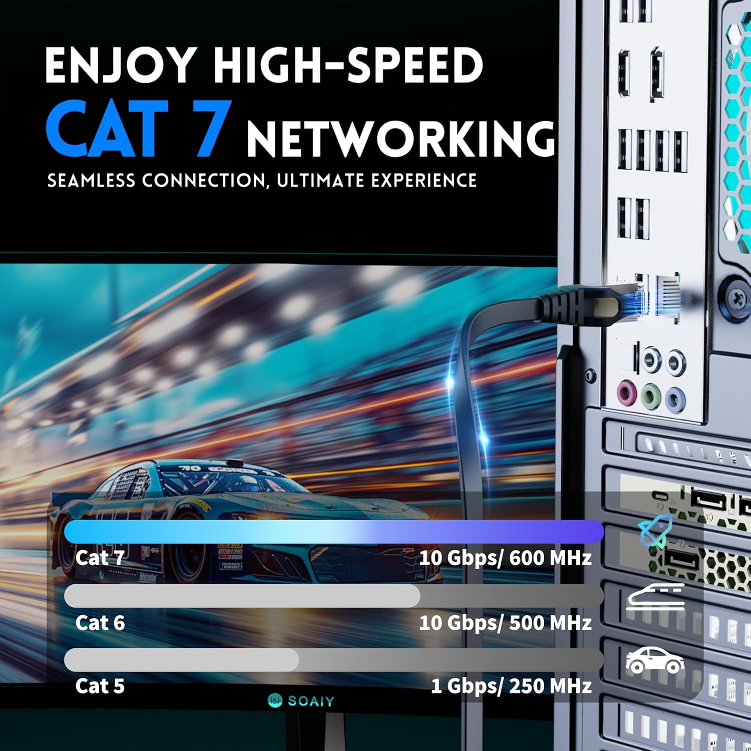 GHRTGR-Cat 7 Shielded Ethernet Patch Cable 100 ft Black (Highest Speed ...