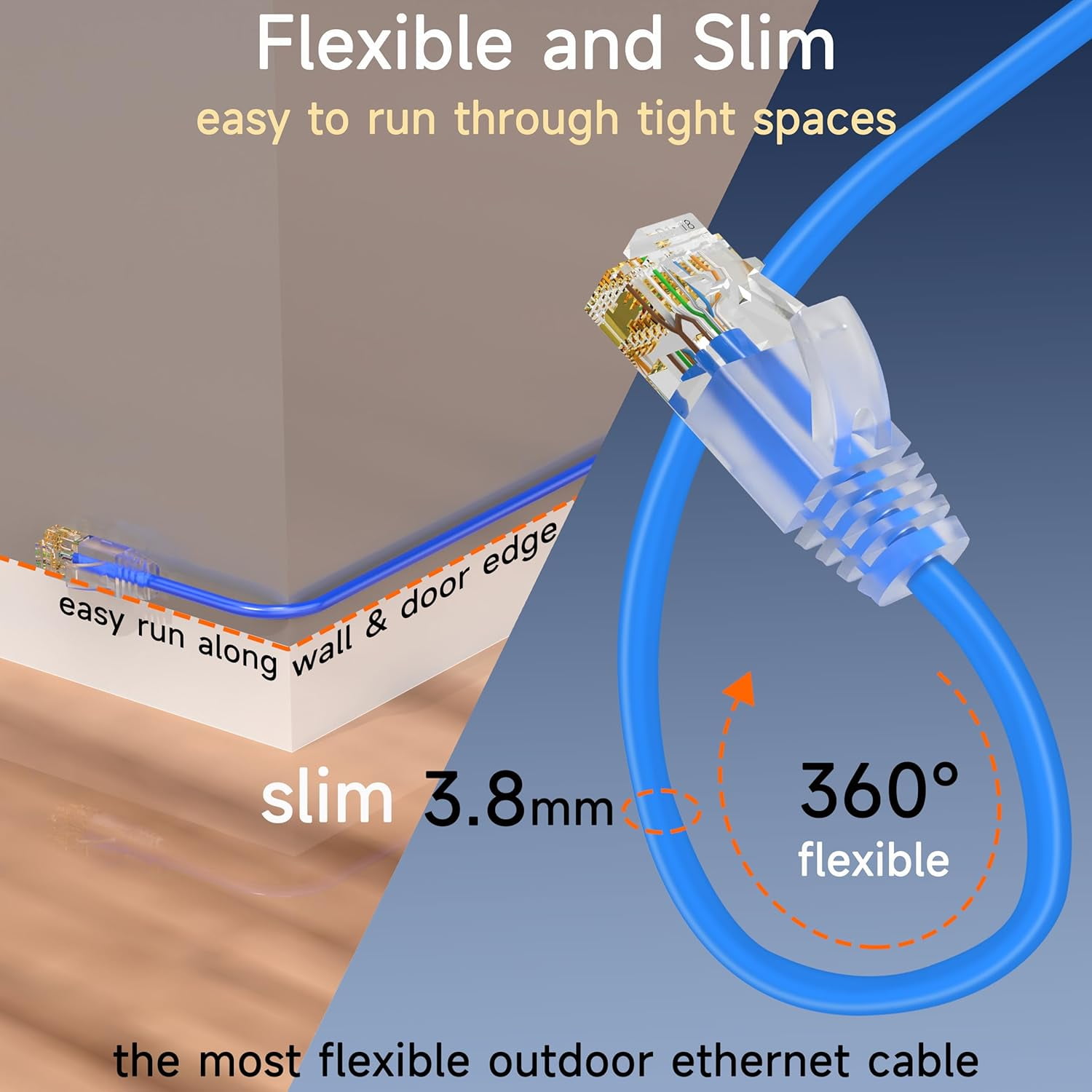 GHRTGR-Cat6a Slim Ethernet Patch Cable 200ft Outdoor & Indoor, Flexible ...