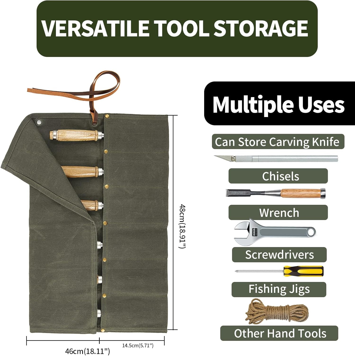 GHRTGR-Chisel Roll,6 Pockets Roll Up Tool Pouch,Waxed Canvas Small Tool ...