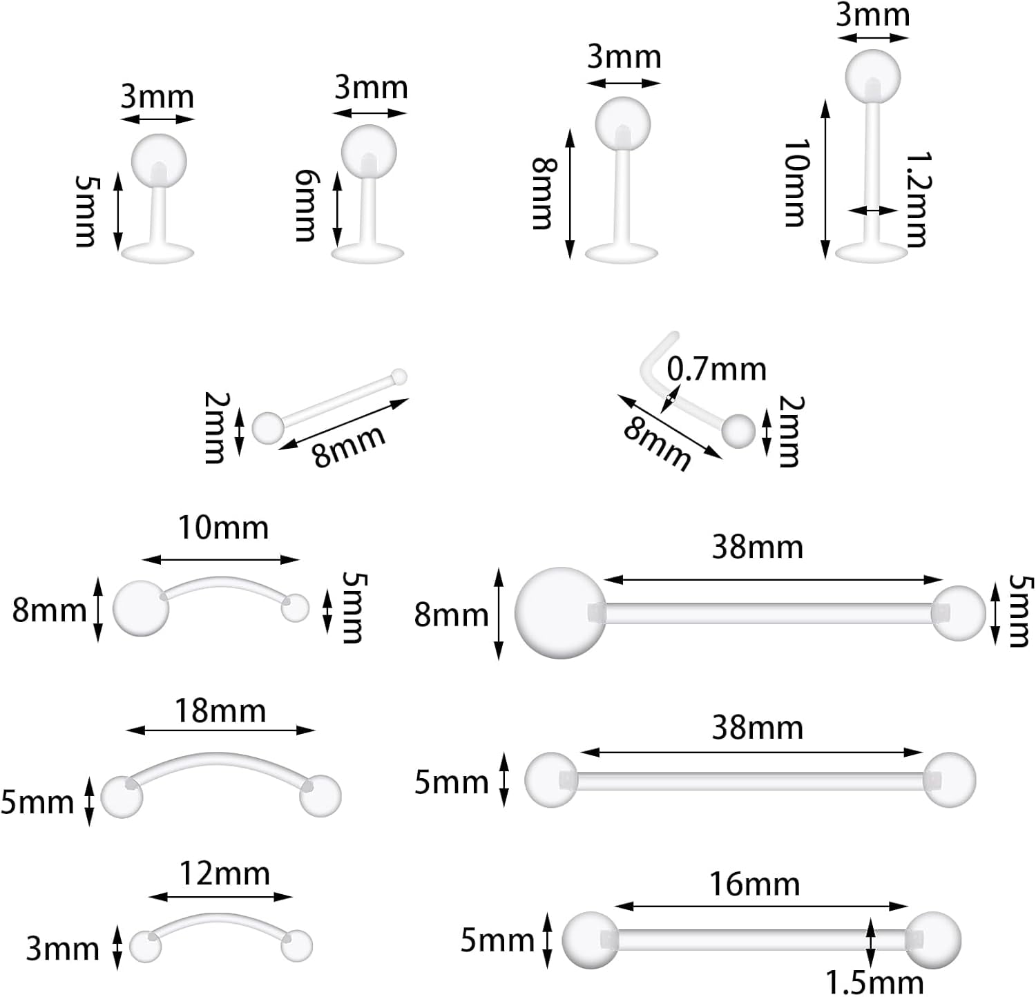 GHRTGR-Clear Piercing Retainer Plastic Jewelry Retainer, 36pcs Nipple ...
