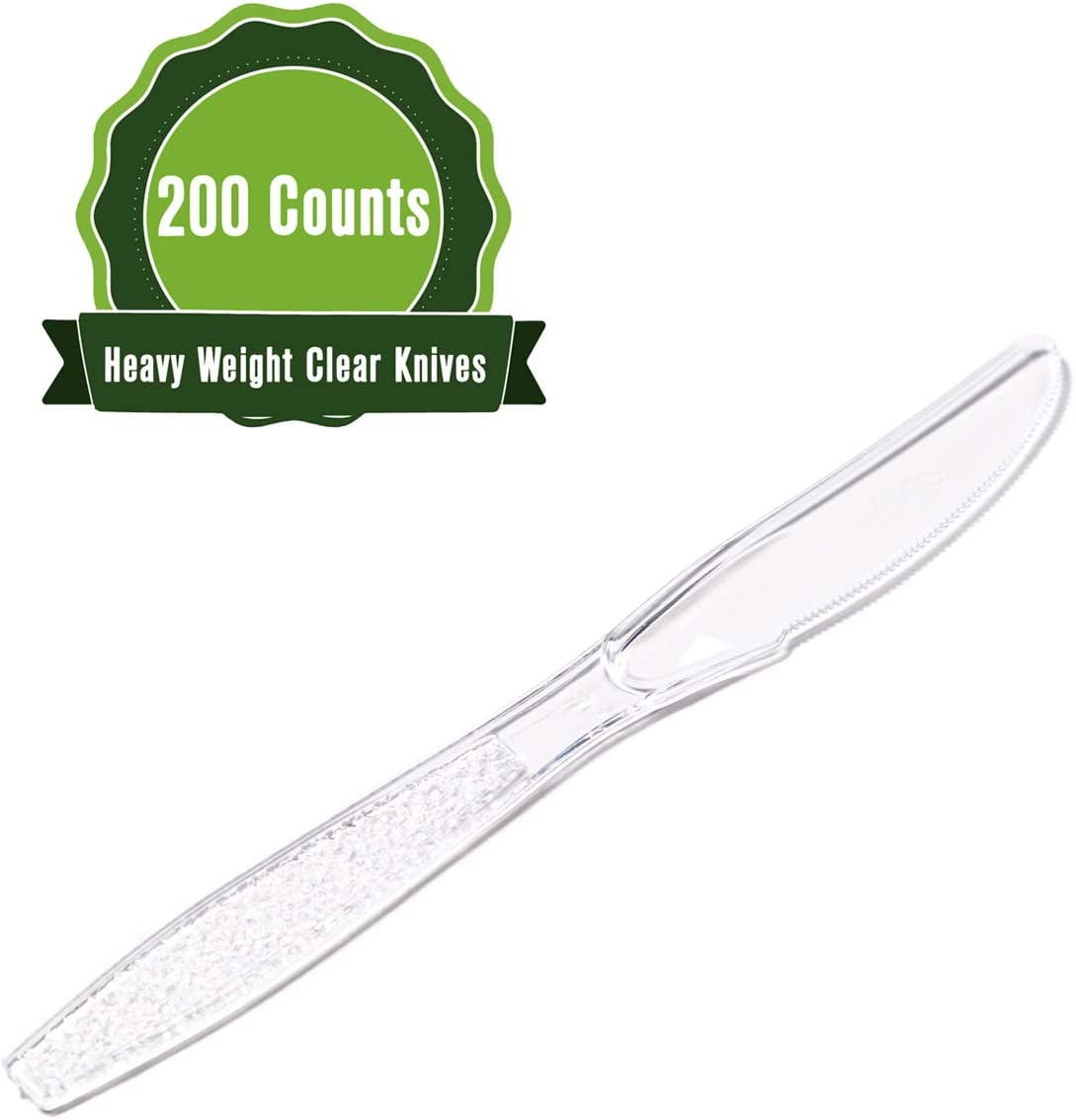 GHRTGR-Clear Plastic Knives 200 Counts, Heavy Duty, Disposable Utensil Silverware for house ...