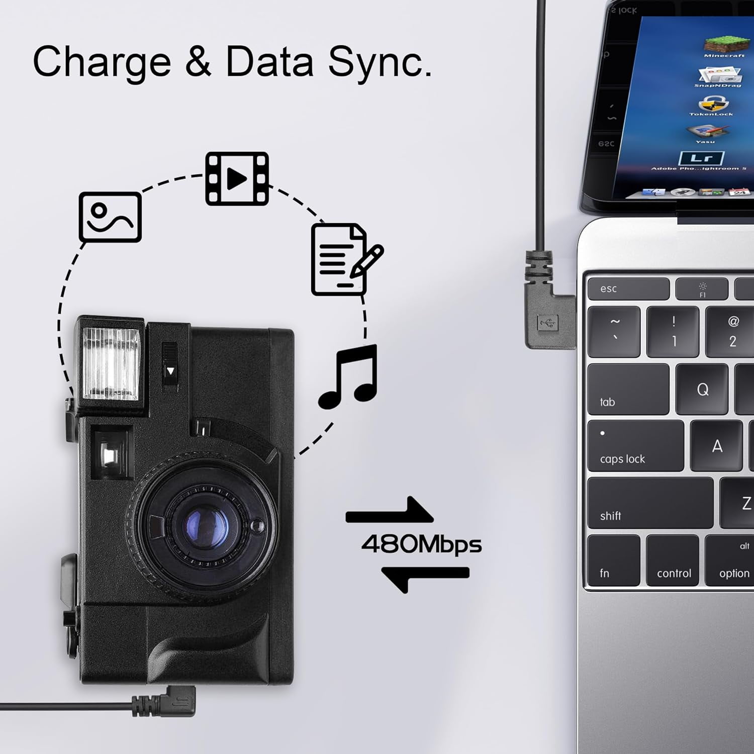 GHRTGR-Coiled Mini USB Cable 90 Degree, USB Type A to Mini B Male Data Sync & Charge Spiral ...