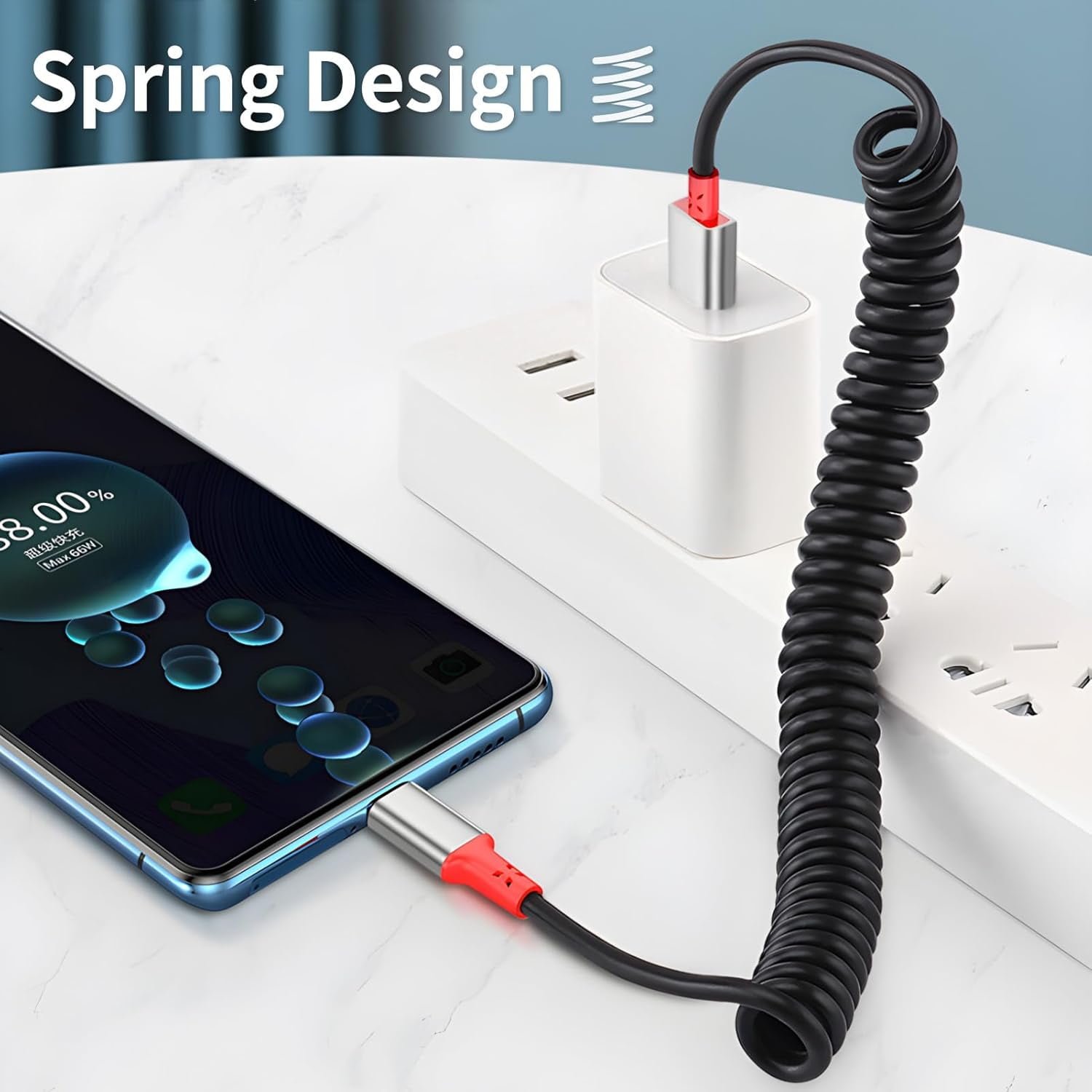 GHRTGR-Coiled USB A to USB C Cable Car Fast Charging Retractable Spring ...