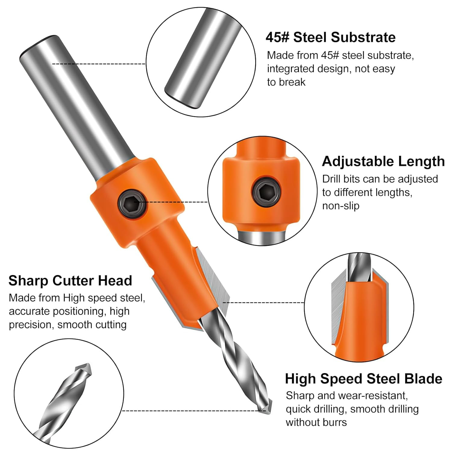 GHRTGR-Countersink Drill Bit Set,5 Pcs Counter Sink Bits for Wood ...