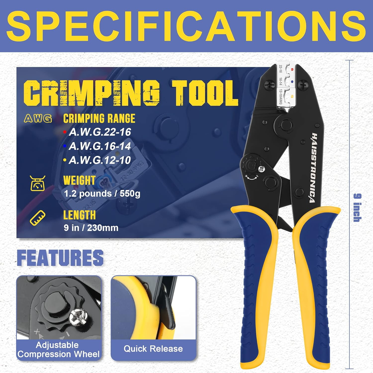 GHRTGR-Crimping Tool for Insulated Electrical Wire Connectors-AWG 22-10 ...