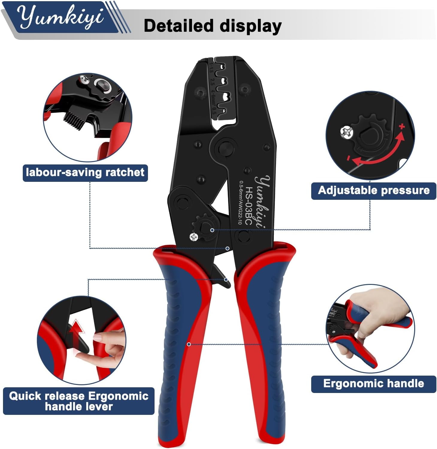 GHRTGR-Crimping Tool for Non-Insulated Open Barrel Terminals, AWG22-10 ...