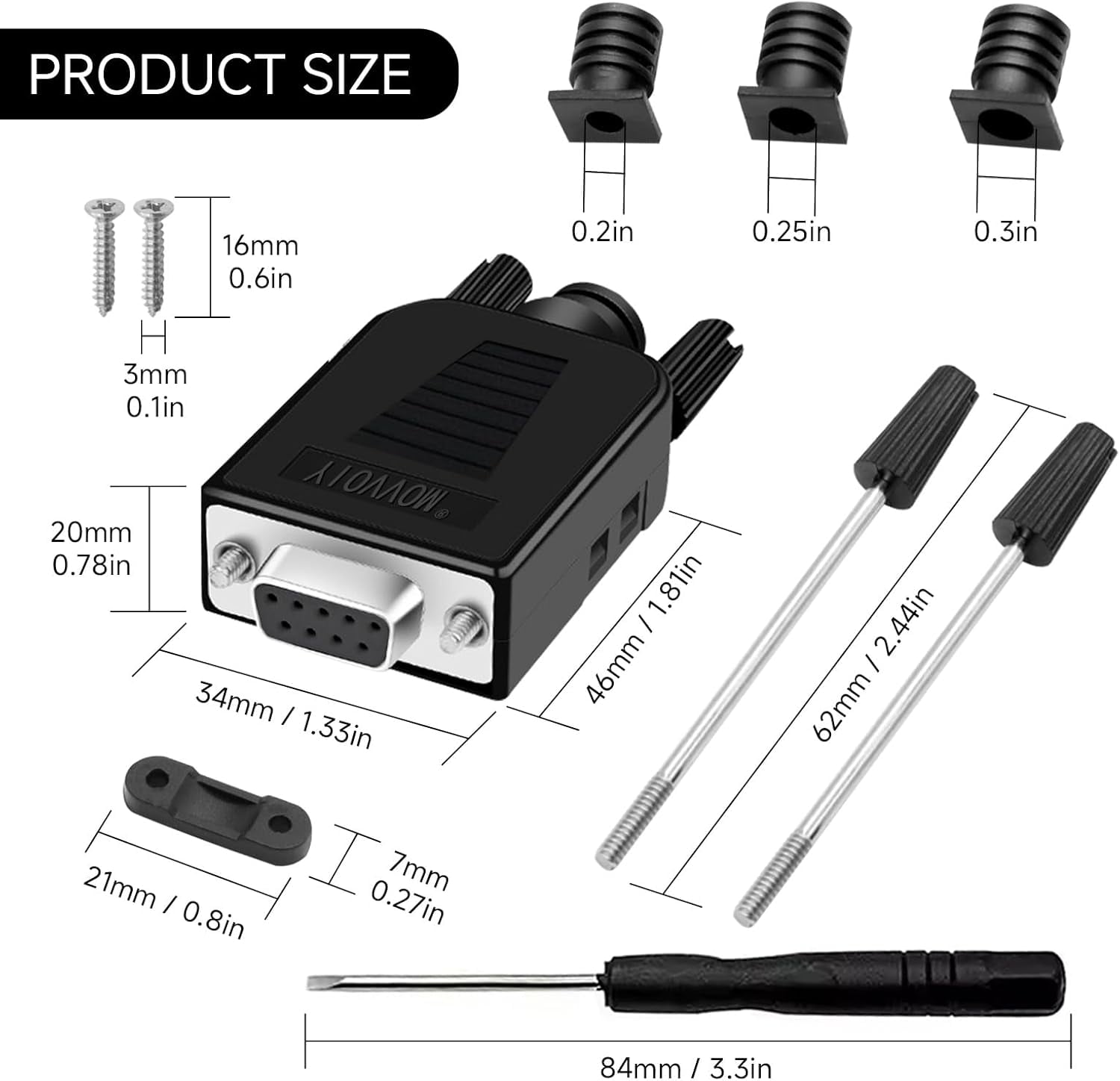 GHRTGR-DB9 Female Breakout Connector, 9PIN Port Solderless RS232 D-SUB RS485 Serial Adapter ...