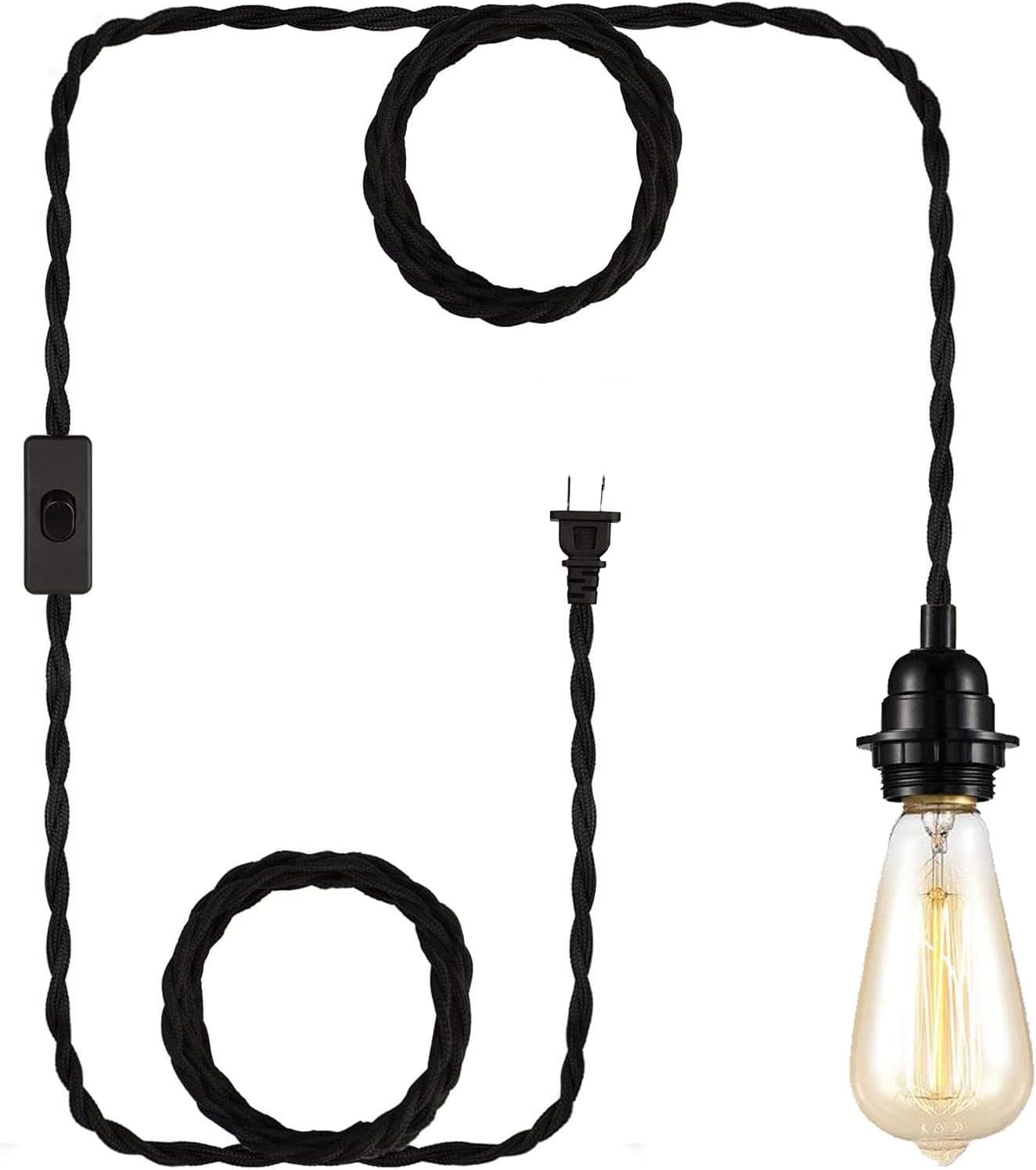 GHRTGR-DIY 15ft Plug in Black Pendant Light Cord Farmhouse Vintage ...
