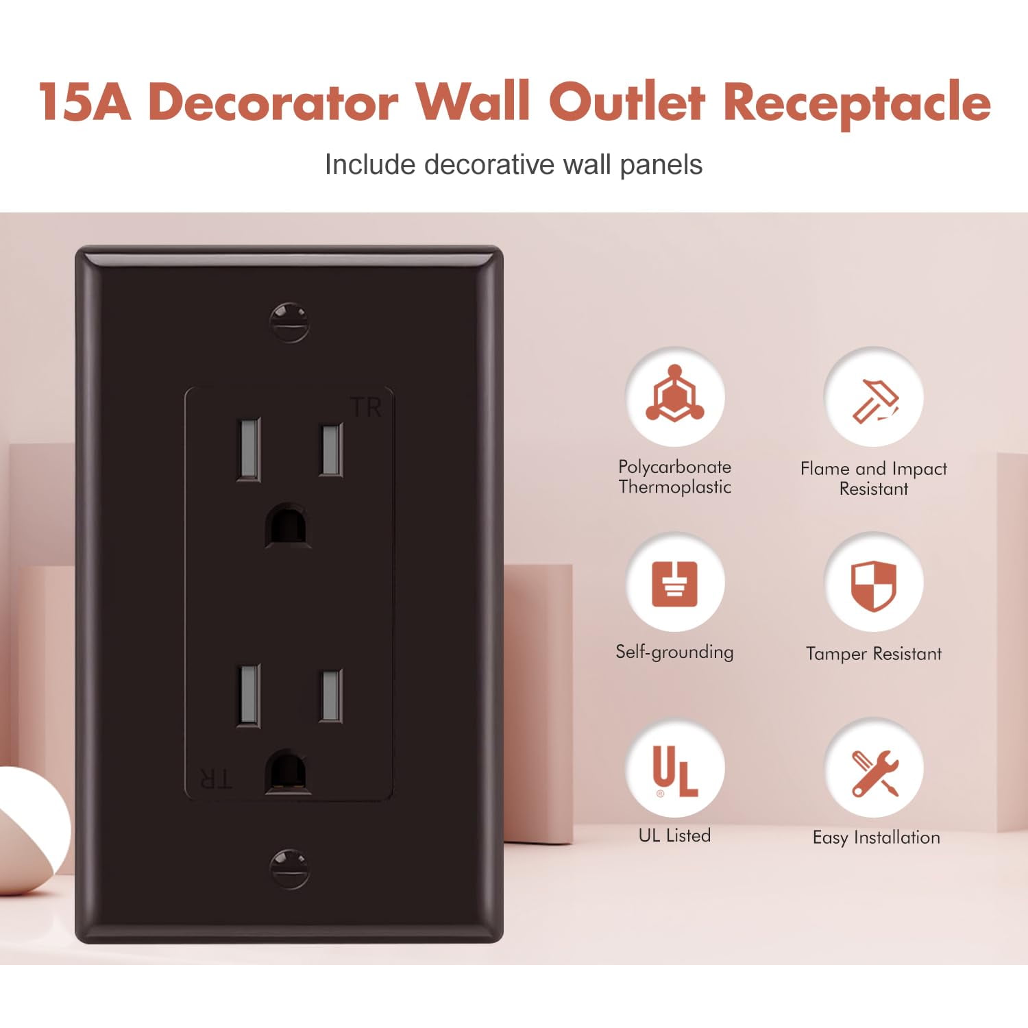 GHRTGR-Decorator Receptacle, 15A 125V Standard Electrical Wall Outlet ...