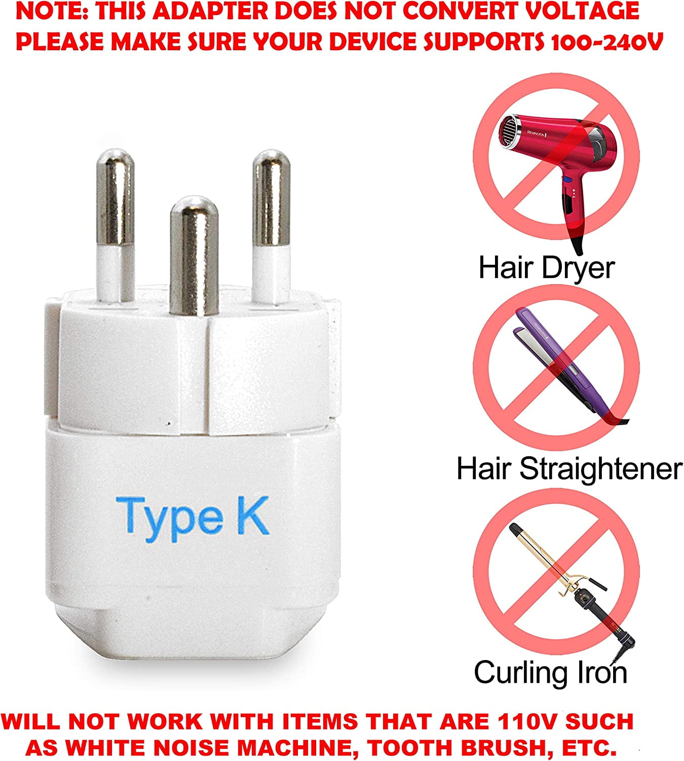 GHRTGR-Denmark Travel Plug Adapter (Type K) - 3 Pack (Does Not Convert ...