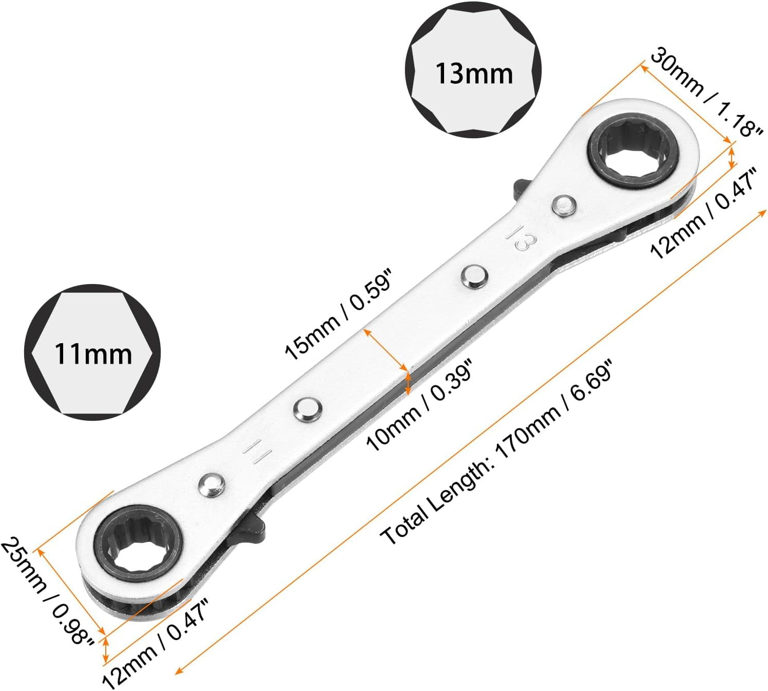 GHRTGR-Double Box End Reversible Ratcheting Wrench 11mm x 13mm CR-V ...