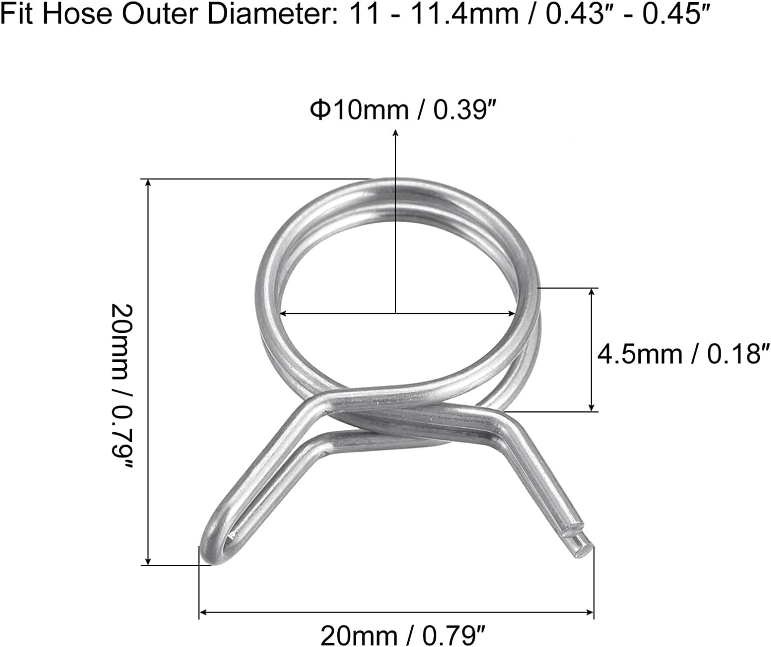 GHRTGR-Double Wire Spring Hose Clamp, 20pcs 304 Stainless Steel 10mm ...