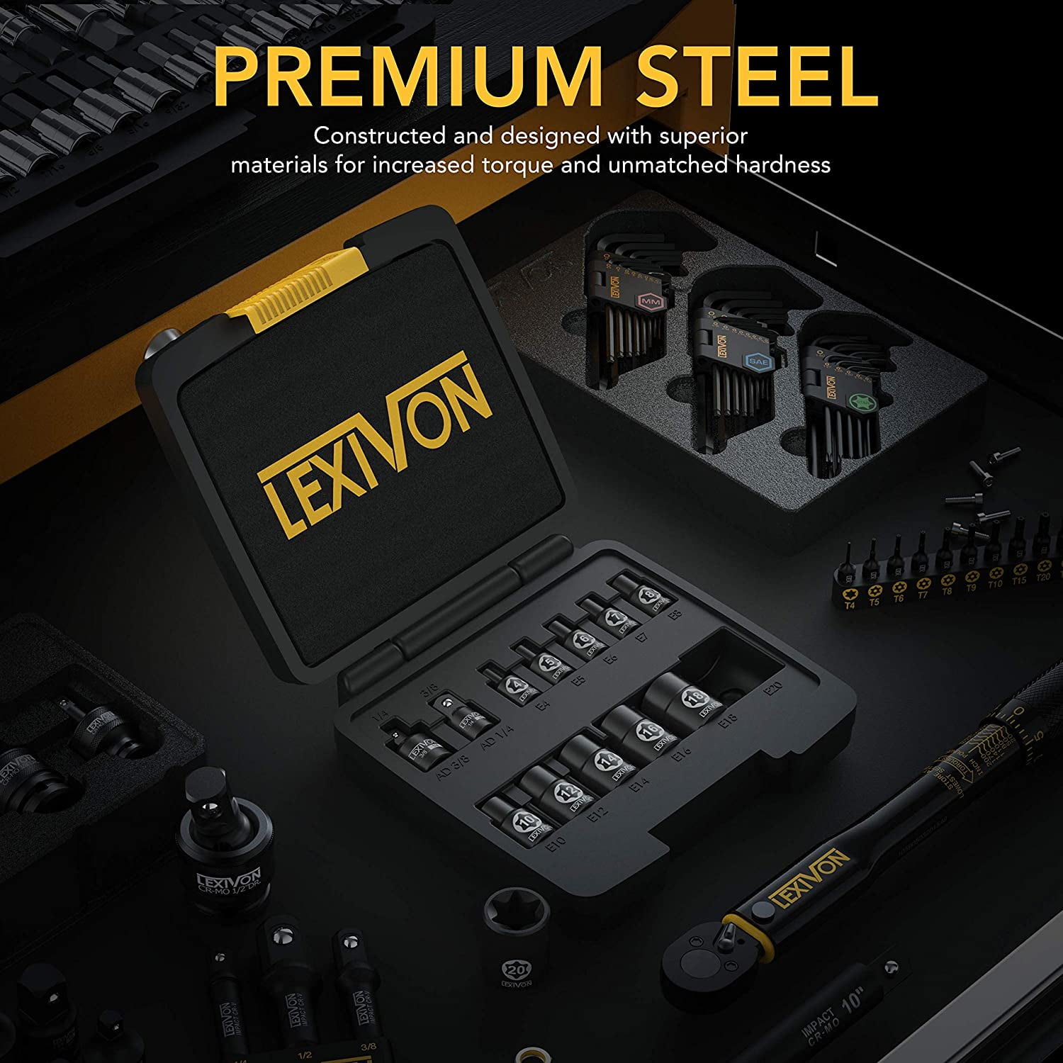 GHRTGR-E-TORX Socket Set, Chrome Vanadium Alloy Steel | 13-Piece Female Star Socket E4 - E20 Set ...