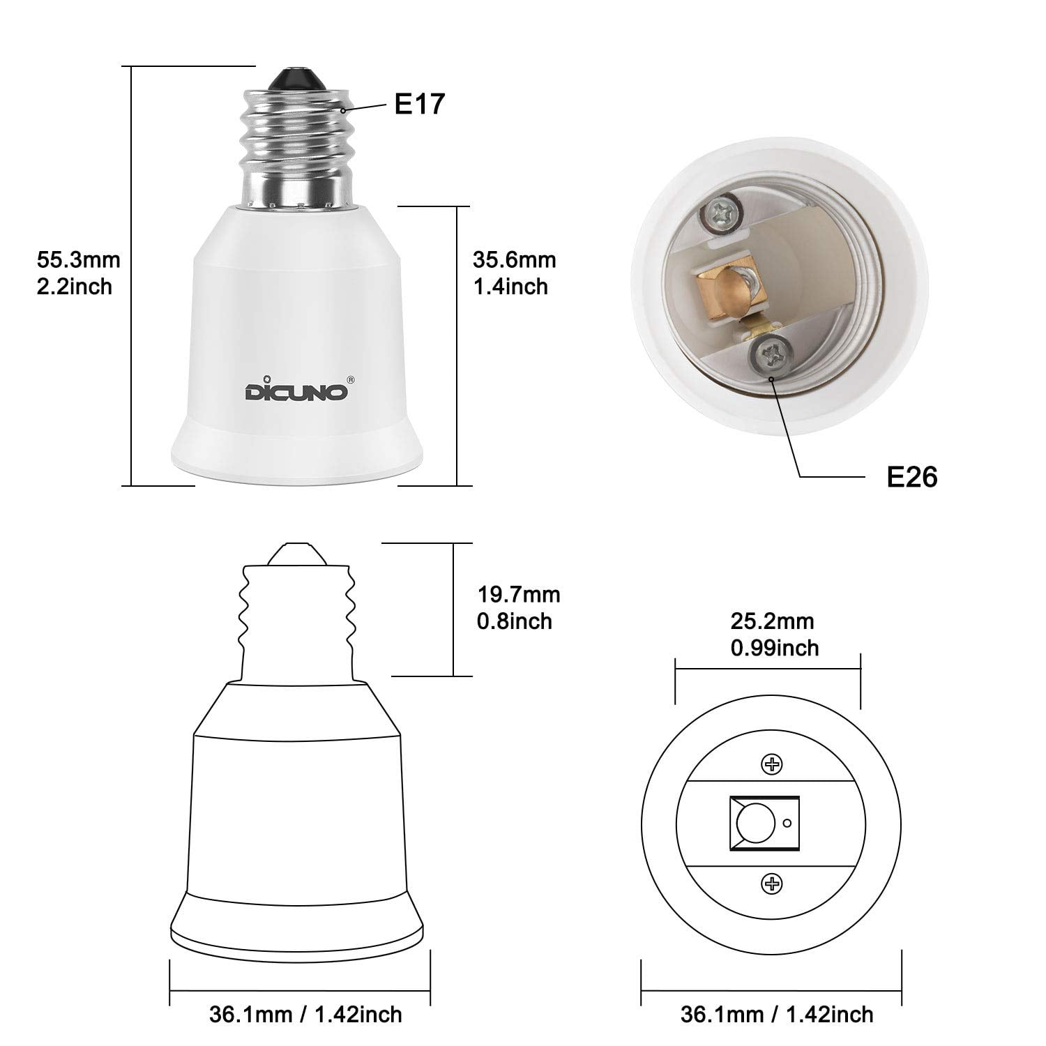 GHRTGR-E17 to E26 Adapter, Intermediate E17 Socket to Standard E26 ...