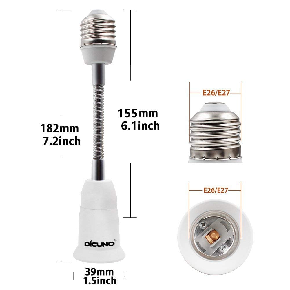 GHRTGR-E26 15.5CM/5.5 Inch Extension Socket Extender Adapter, E26 ...