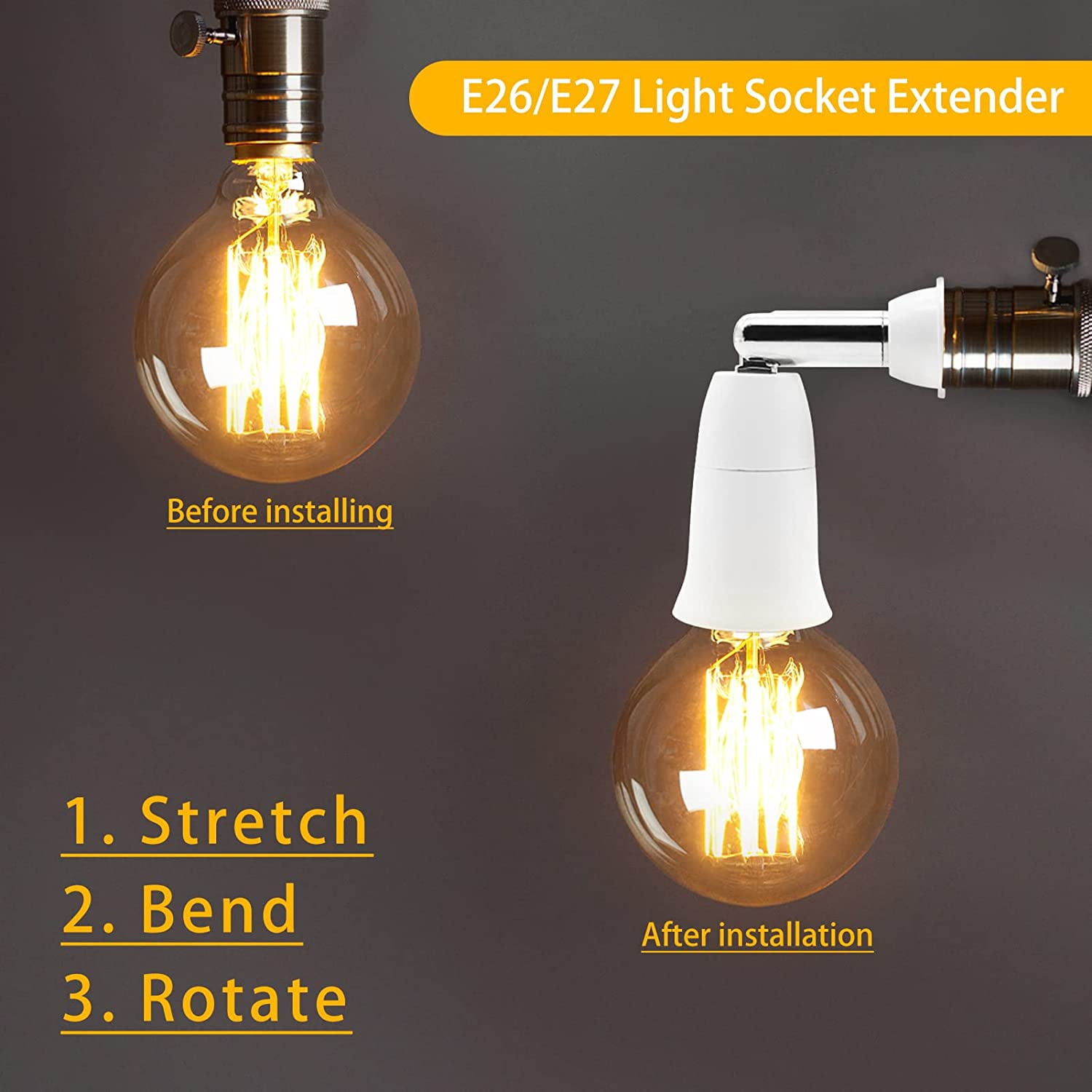 GHRTGR-E26/E27 Light Socket Extender, 4.5 Inch Extension,Adjustable ...