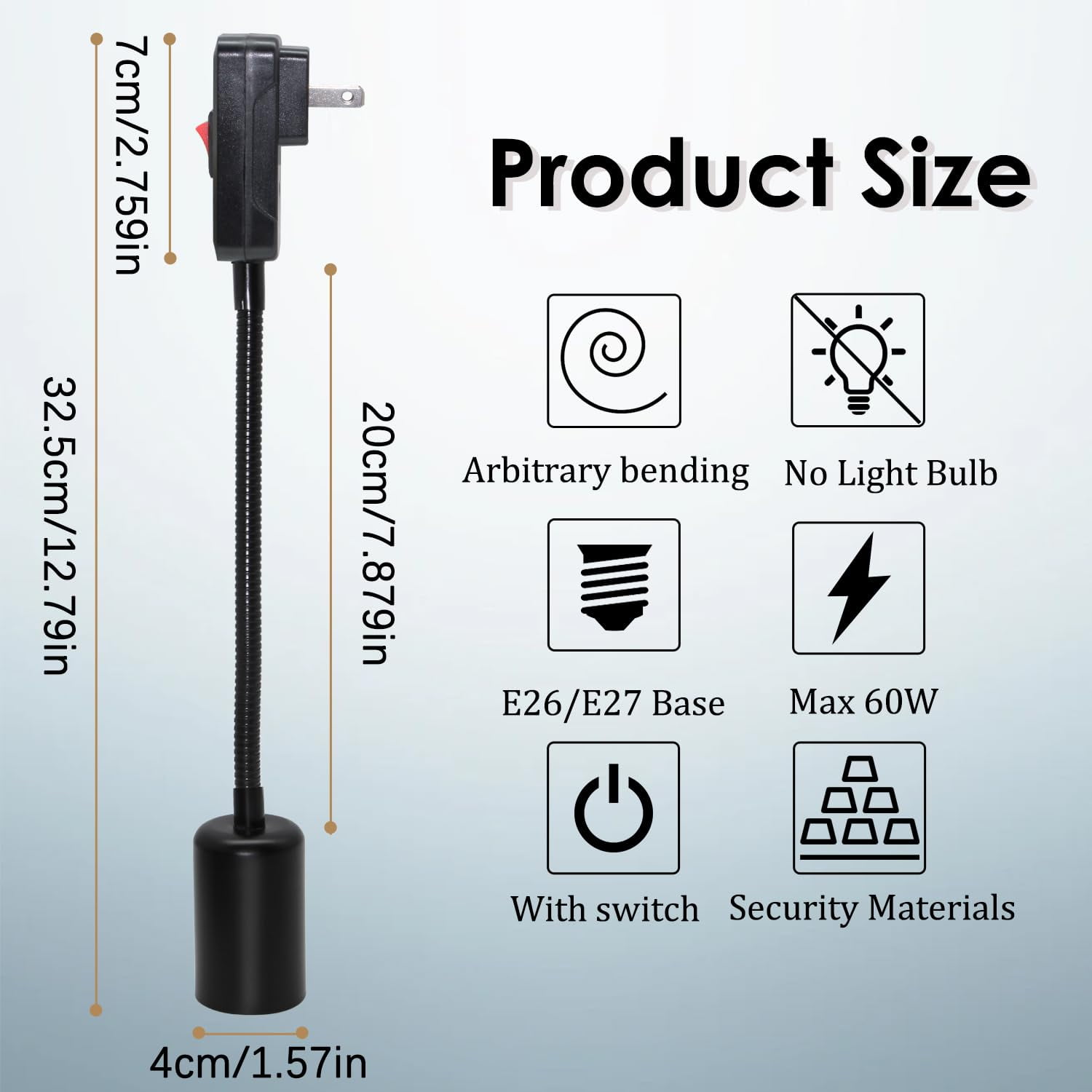 GHRTGR-E26 E27 Plug in Light Bulb Socket Adapter Extender Flexible Neck ...