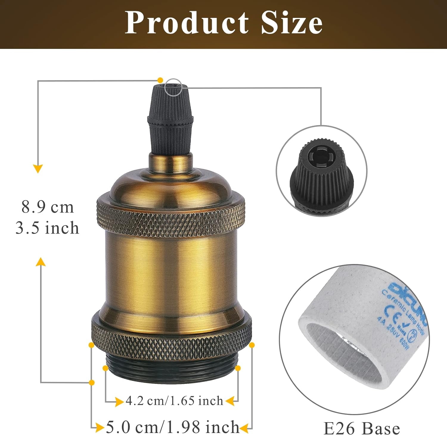 GHRTGR-E26 Vintage Lamp Socket, Edison Pendant Light Socket Replacement ...