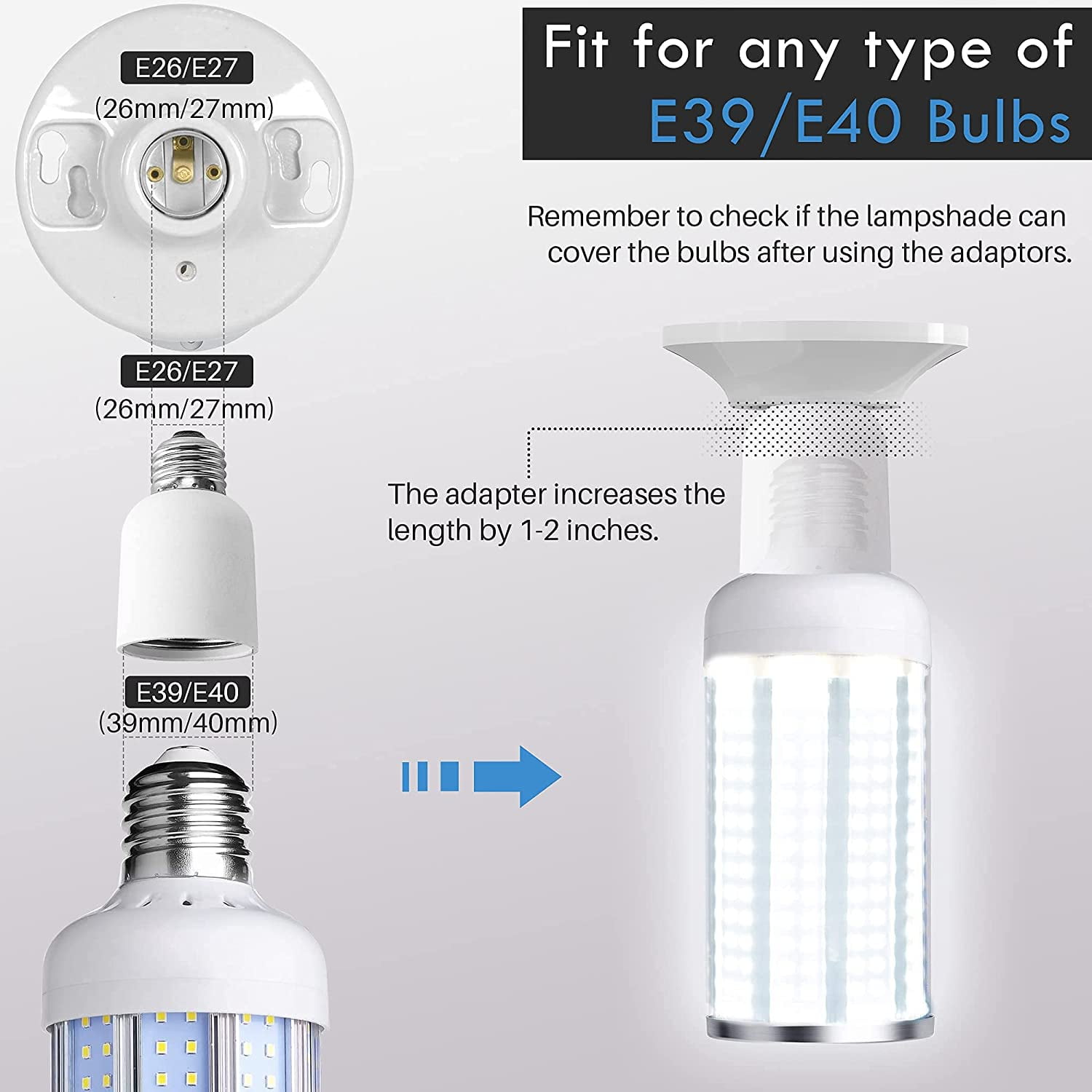GHRTGR-E26 to E39 Adapter Medium Base to Mogul Adapter E39 Light ...