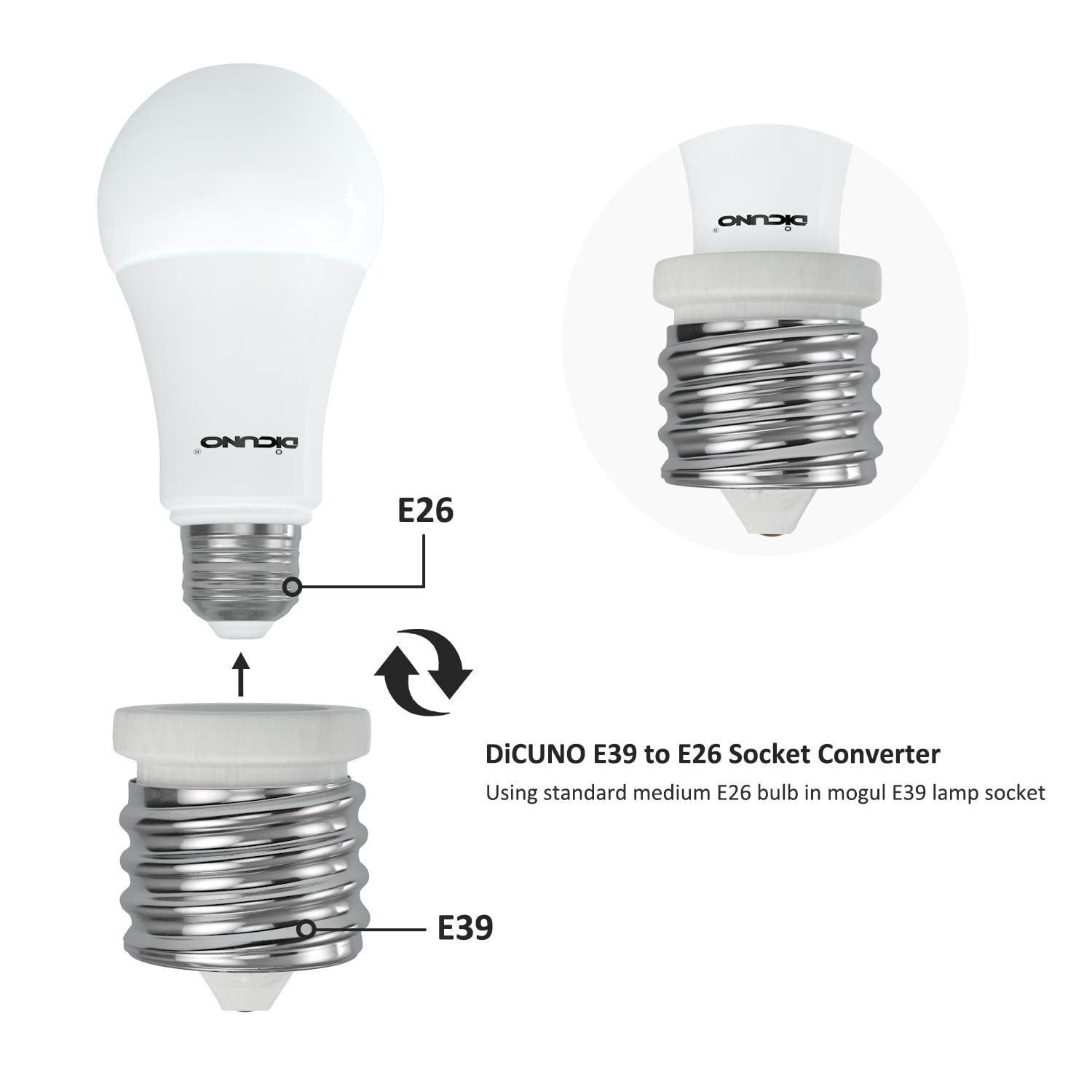GHRTGR-E39 to E26 Socket Converter, Ceramic Mogul E39 to Standard Medium E26 Light Bulb Adapter ...