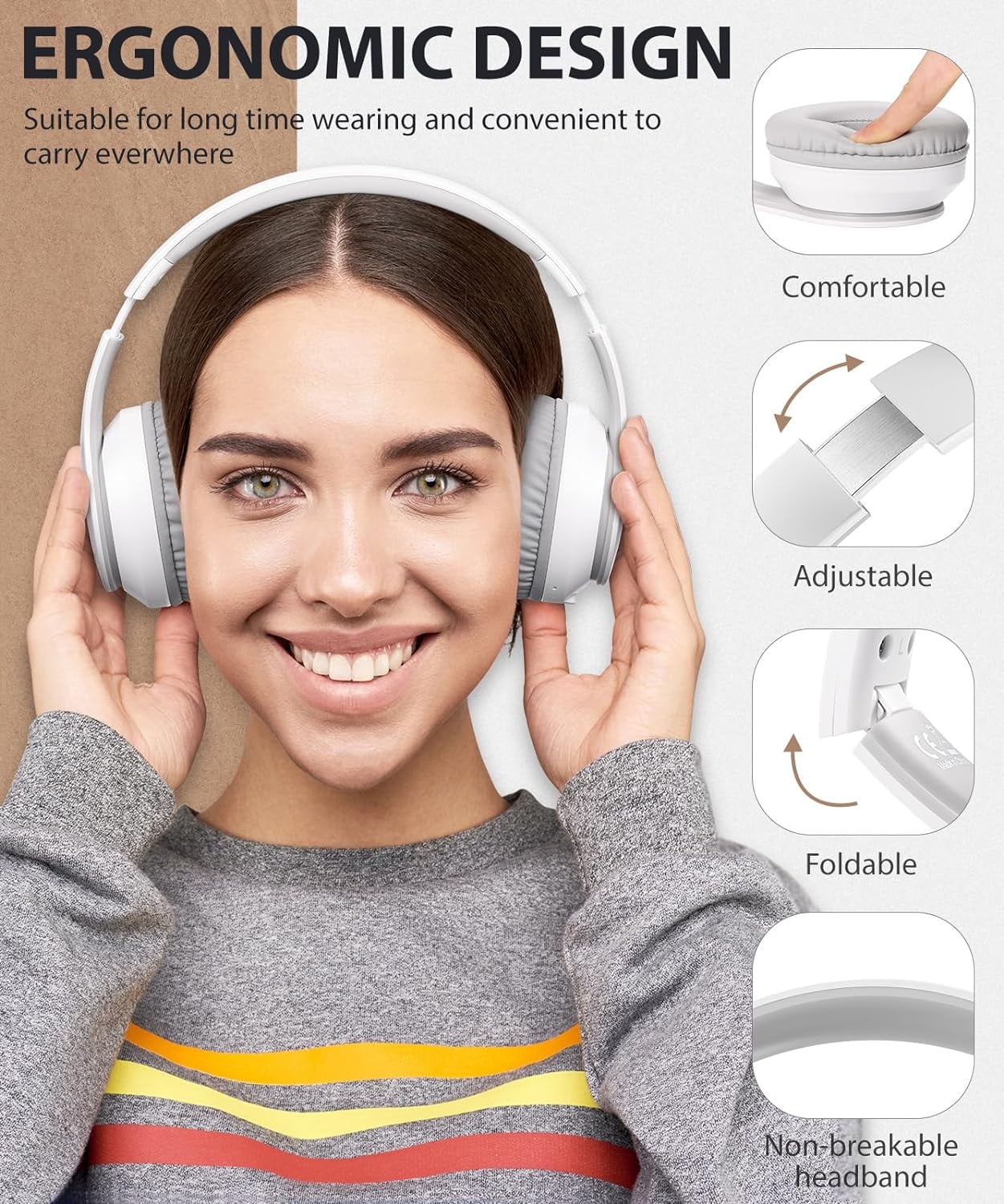 GHRTGR-E7 Over Ear Wireless Bluetooth Headphones with Mic Include ...