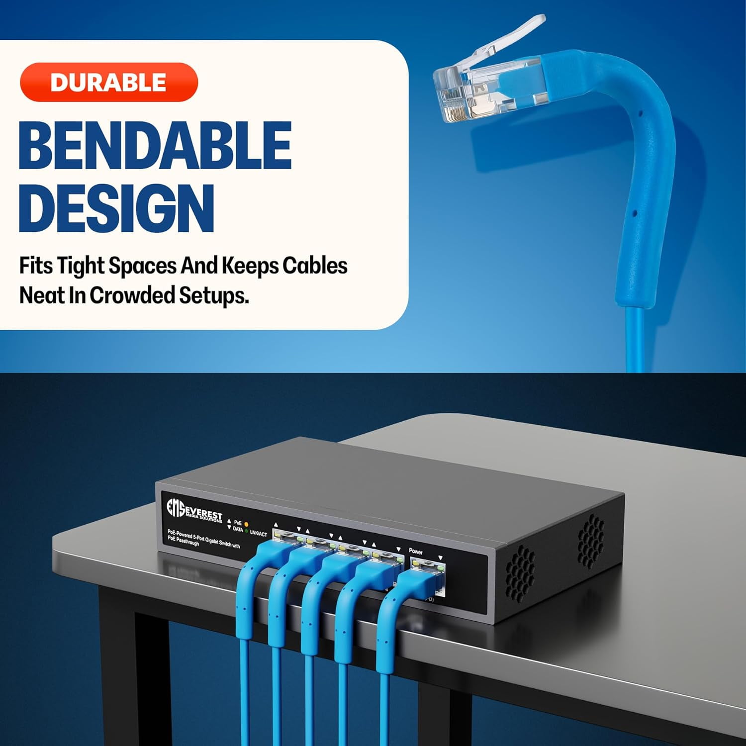 GHRTGR-Everest Ultra Slim Cat6a Ethernet Patch Cables 1.5ft (10-Pack ...