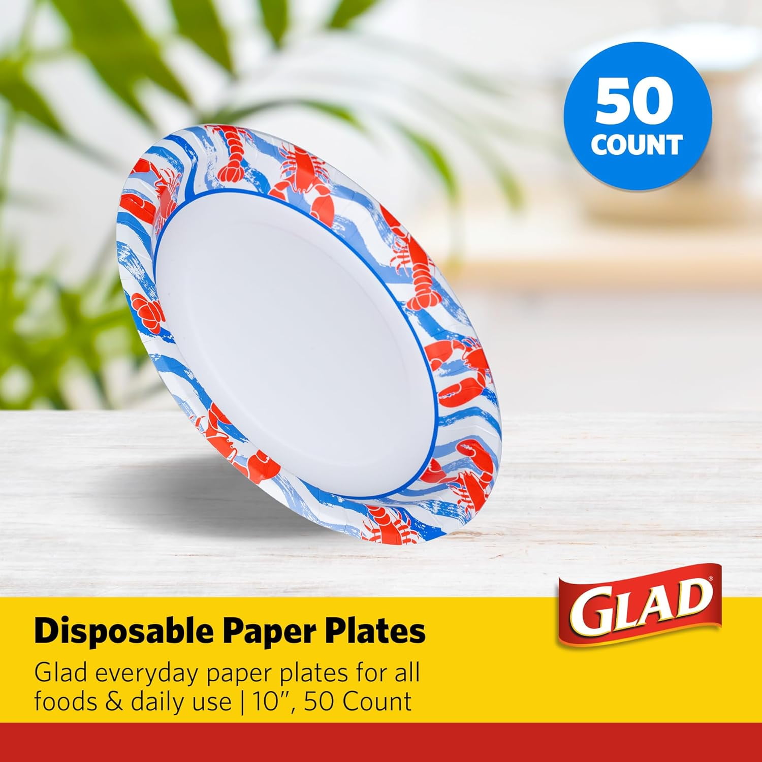 GHRTGR-Everyday Round Disposable Paper Plates with Lobster Waves Design ...