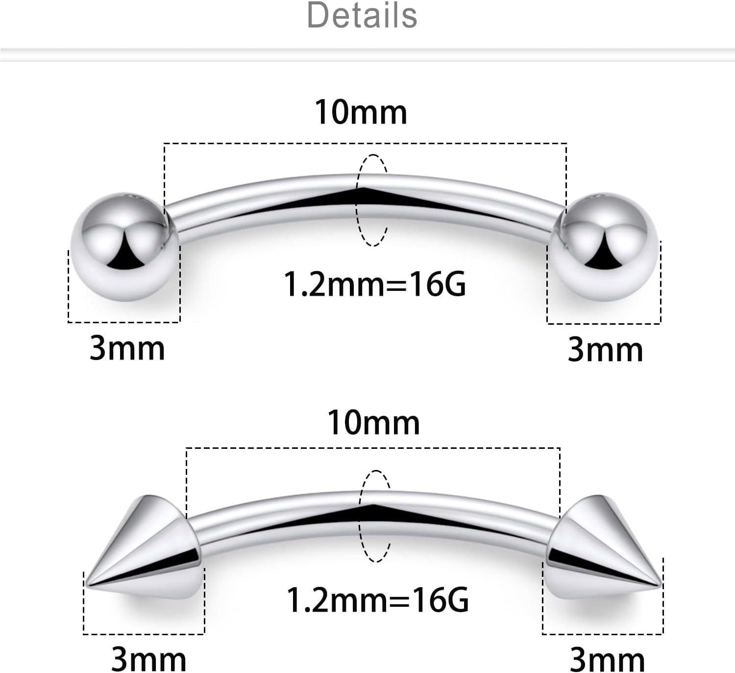 GHRTGR-Eyebrow Piercing Jewelry Titanium Curved Barbell 16g Tiny Eyebrow Ring Vertical Labret ...
