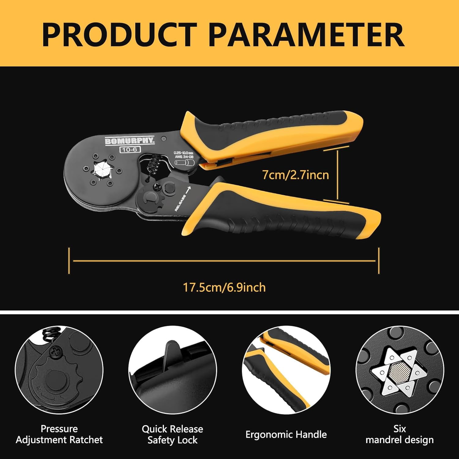 GHRTGR-Ferrule Crimping Tool Kit with Wire Connectors, AWG24-8 Sawtooth ...