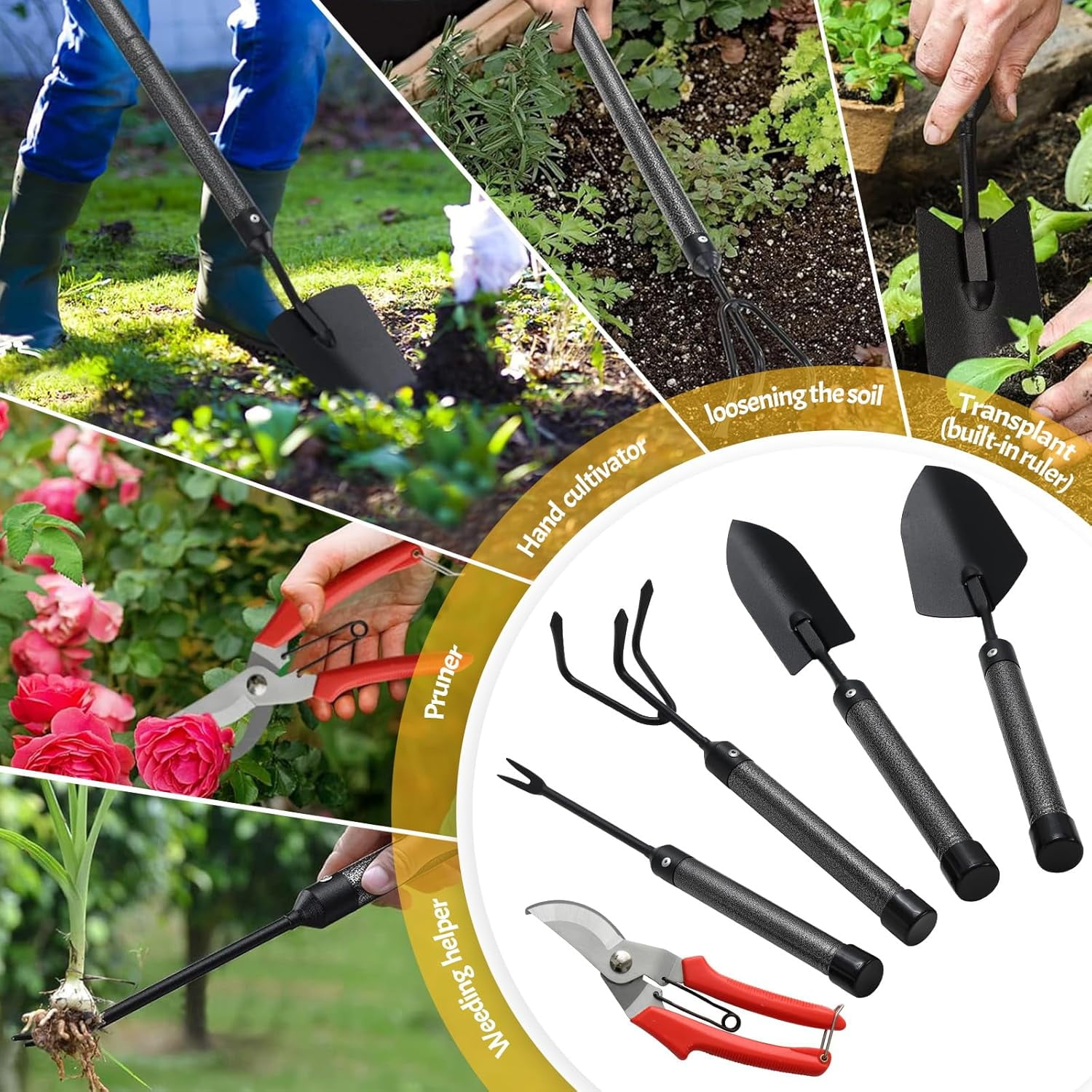 GHRTGR-Garden Tool Set with Extended Long Handle, 5 Pieces Stainless ...