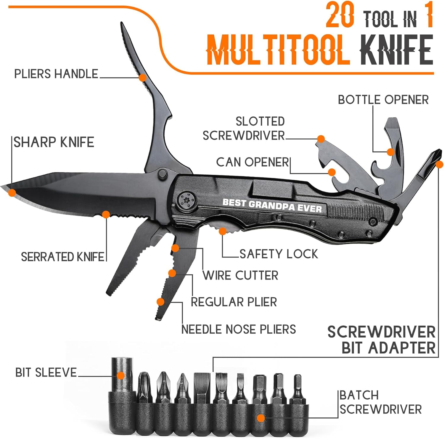 GHRTGR-Grandpa Gifts, "BEST GRANDPA EVER" Multitool Knife, Stocking ...