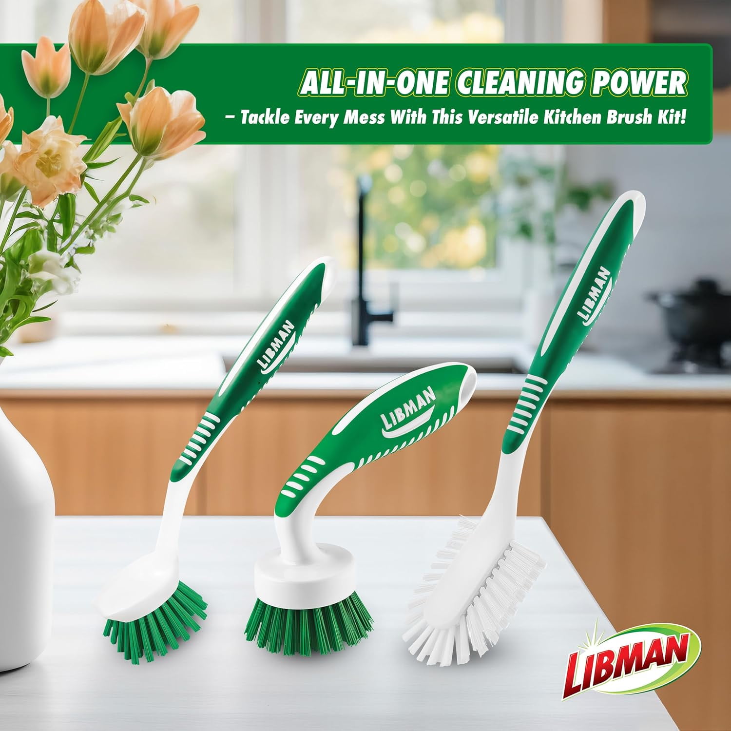 GHRTGR-Green & White Cleaning Brush Kit, 3-Piece Set, All-Purpose ...