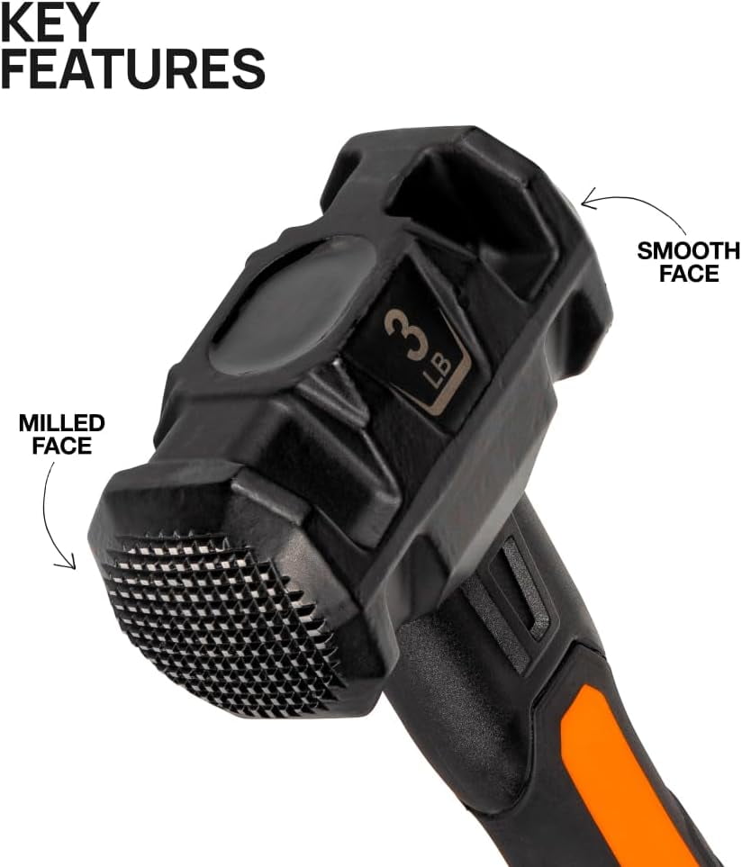 GHRTGR-H80693 Sledgehammer, 3-Pound Dual-Faced Hammer with Fiberglass ...