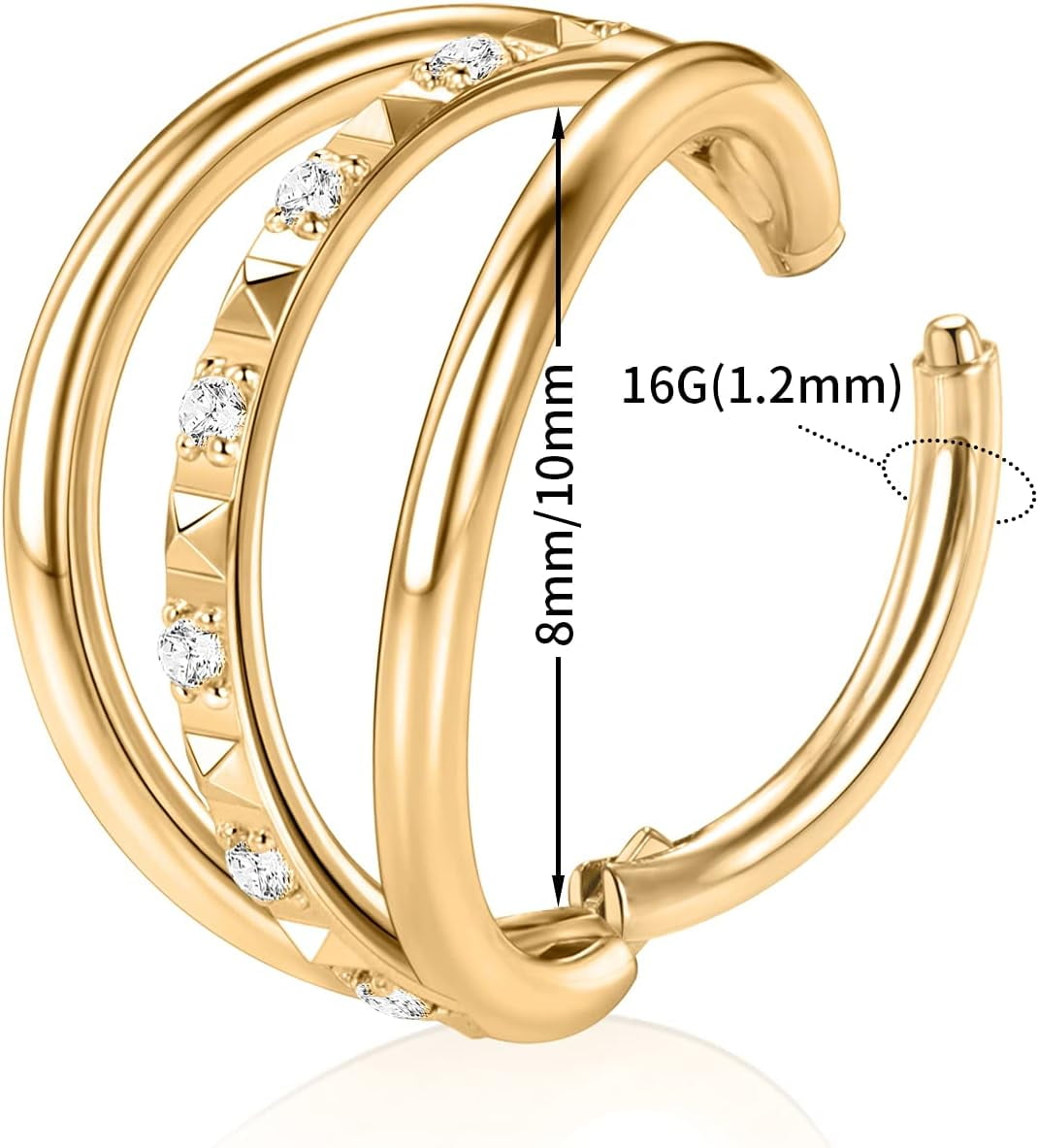 GHRTGR-Helix Rook Lobe Earrings 16G 8mm 10mm 316L Surgical Steel 3Pcs ...